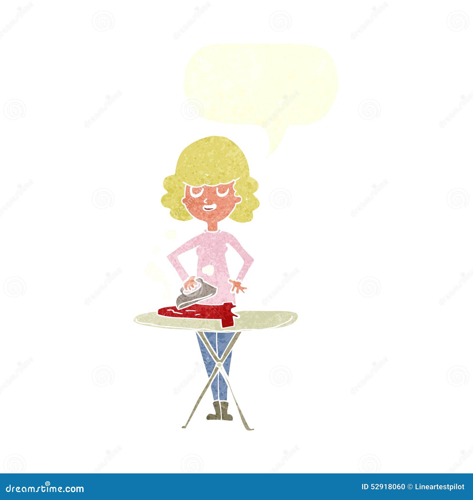 Cartoon Woman Ironing with Speech Bubble Stock Illustration ...