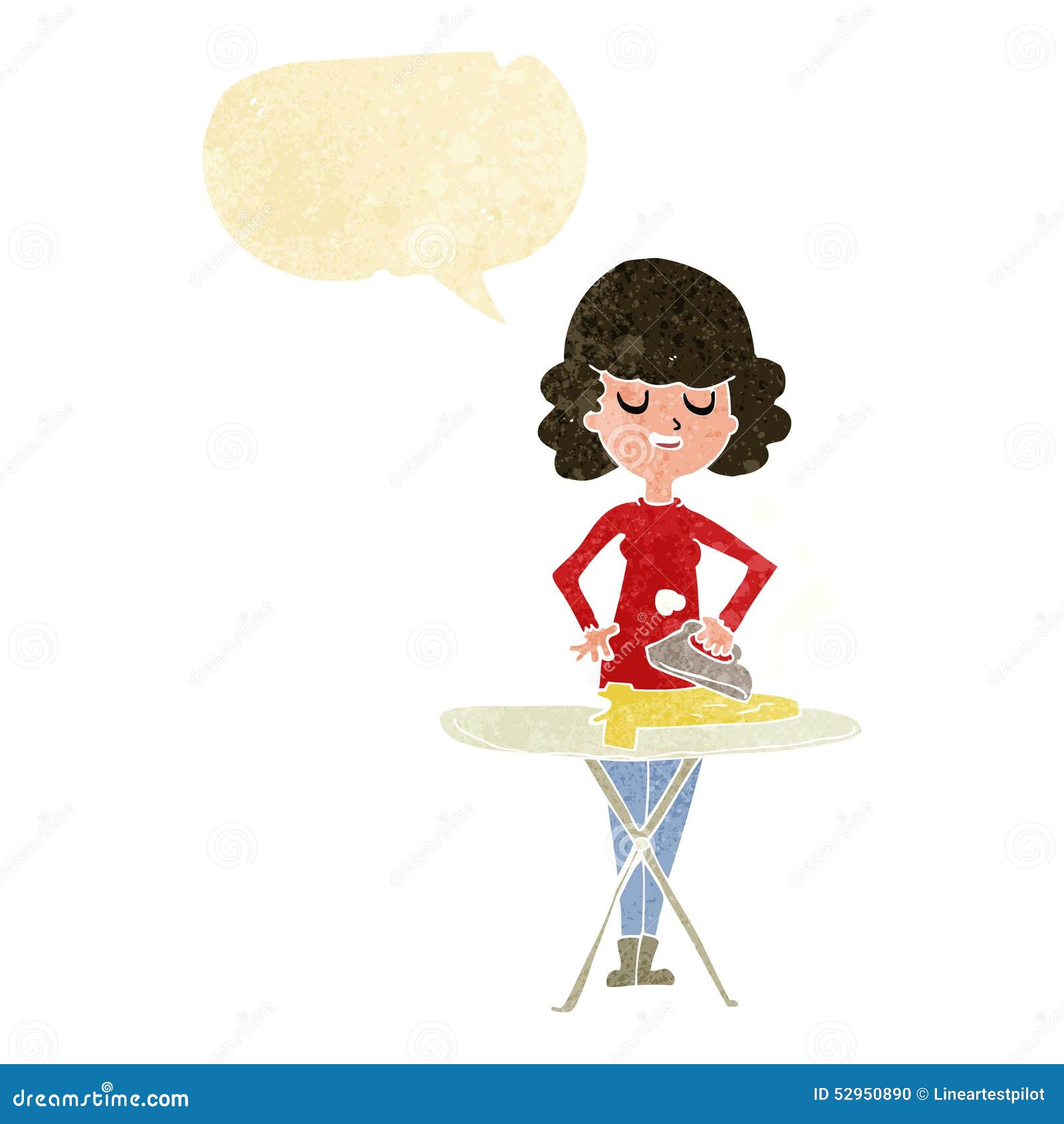 Cartoon Woman Ironing with Speech Bubble Stock Illustration ...