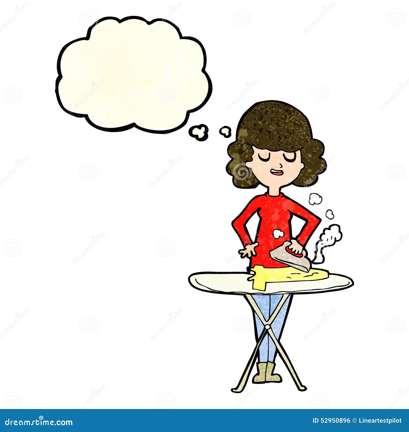 Cartoon Woman Ironing with Thought Bubble Stock Illustration ...