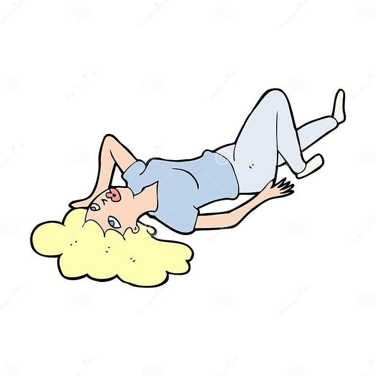 Cartoon Woman Lying On Floor Stock Vector Illustration Of Holding