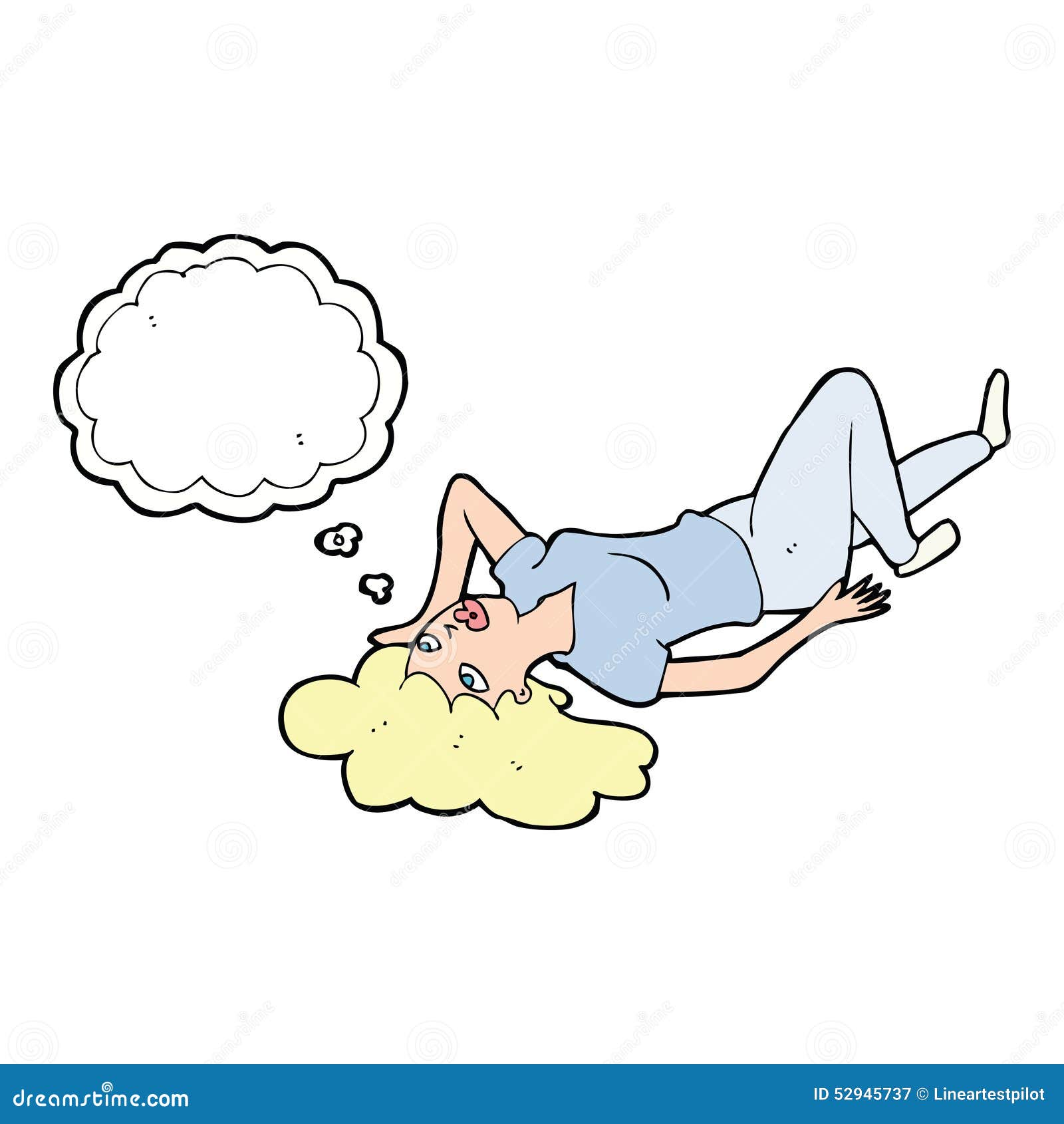 Cartoon Woman Lying On Floor With Thought Bubble Stock Illustration