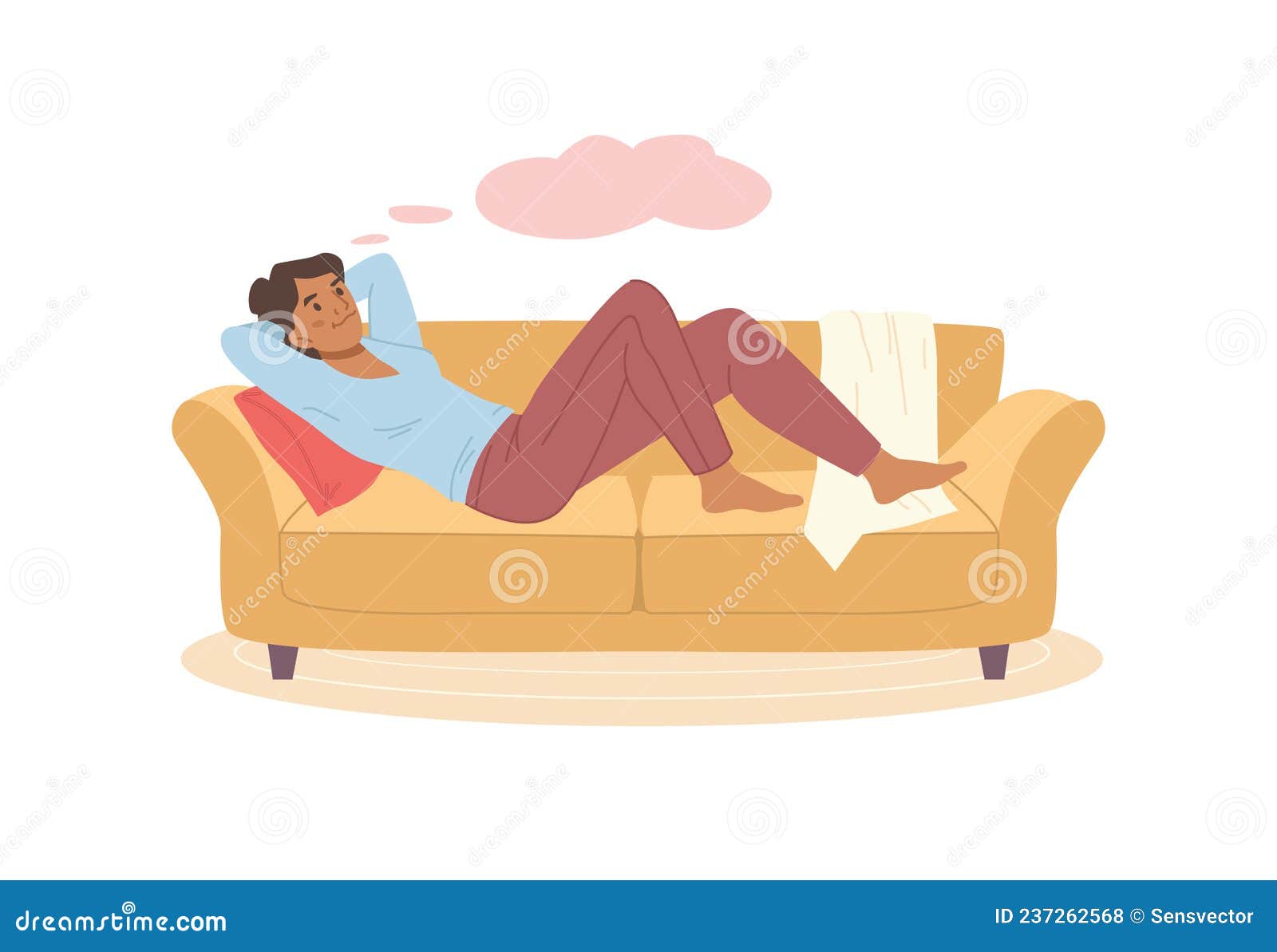 Woman Lying On Sofa And Dreaming Cartoon Character Stock Vector