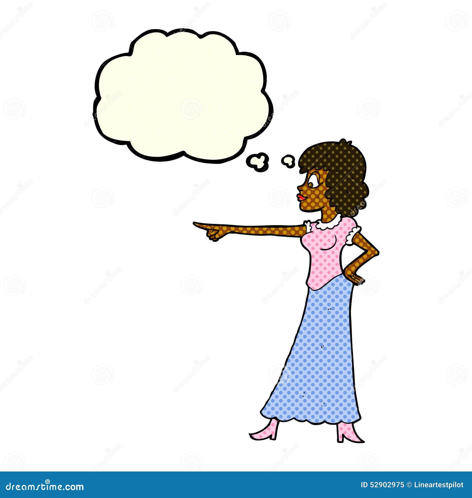Cartoon Woman Pointing Finger With Thought Bubble Stock Illustration