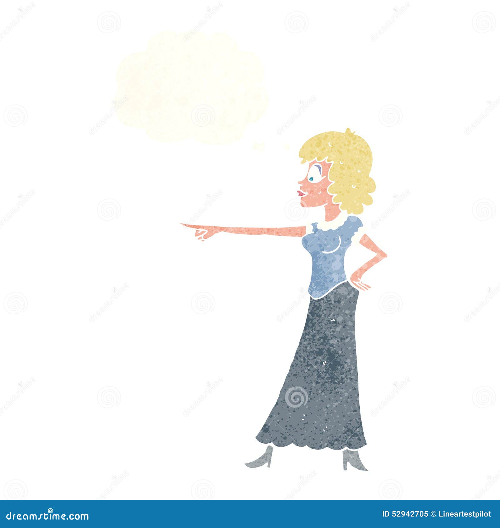 Cartoon Woman Pointing Finger With Thought Bubble Stock Illustration