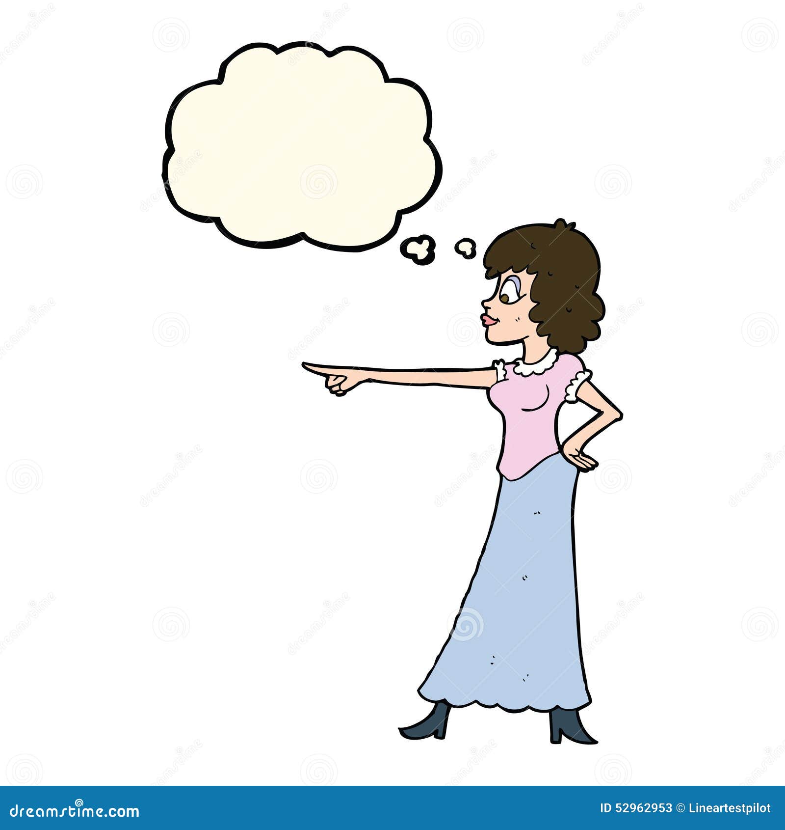 Cartoon Woman Pointing Finger with Thought Bubble Stock Illustration ...