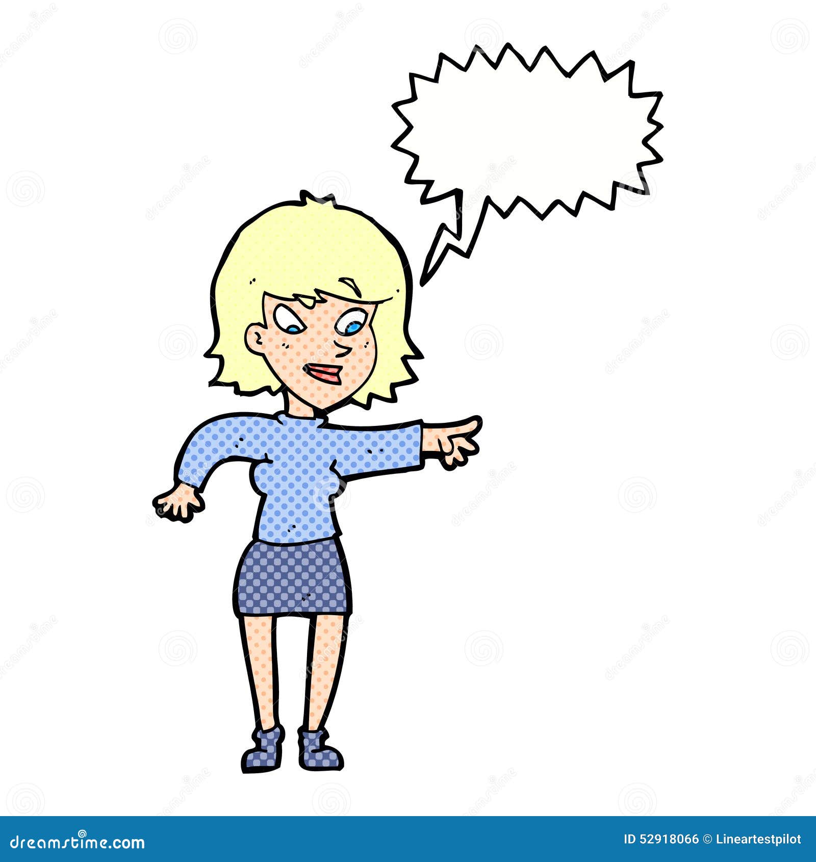 Cartoon Woman Pointing With Speech Bubble Stock Illustration