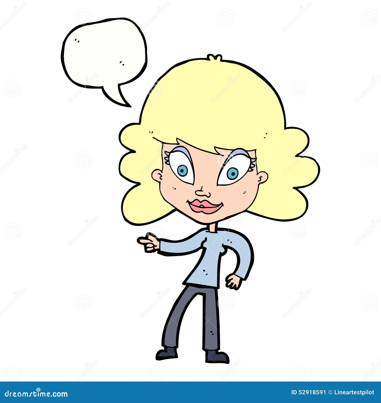 Cartoon Woman Pointing With Speech Bubble Stock Illustration