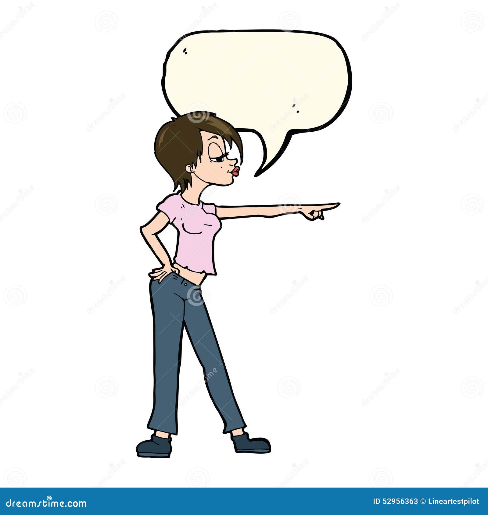 Cartoon Woman Pointing With Speech Bubble Stock Illustration