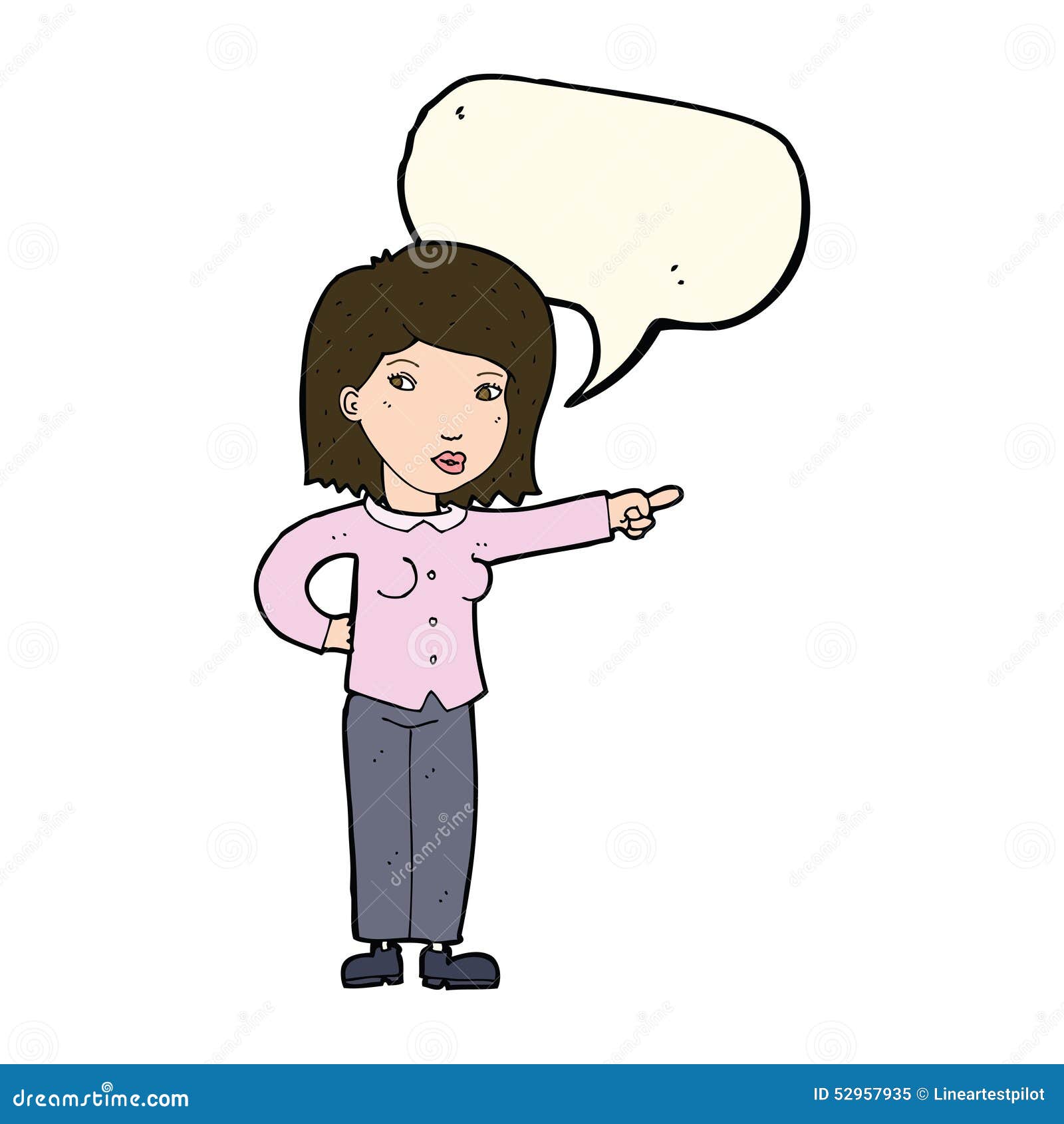 Cartoon Woman Pointing With Speech Bubble Stock Illustration