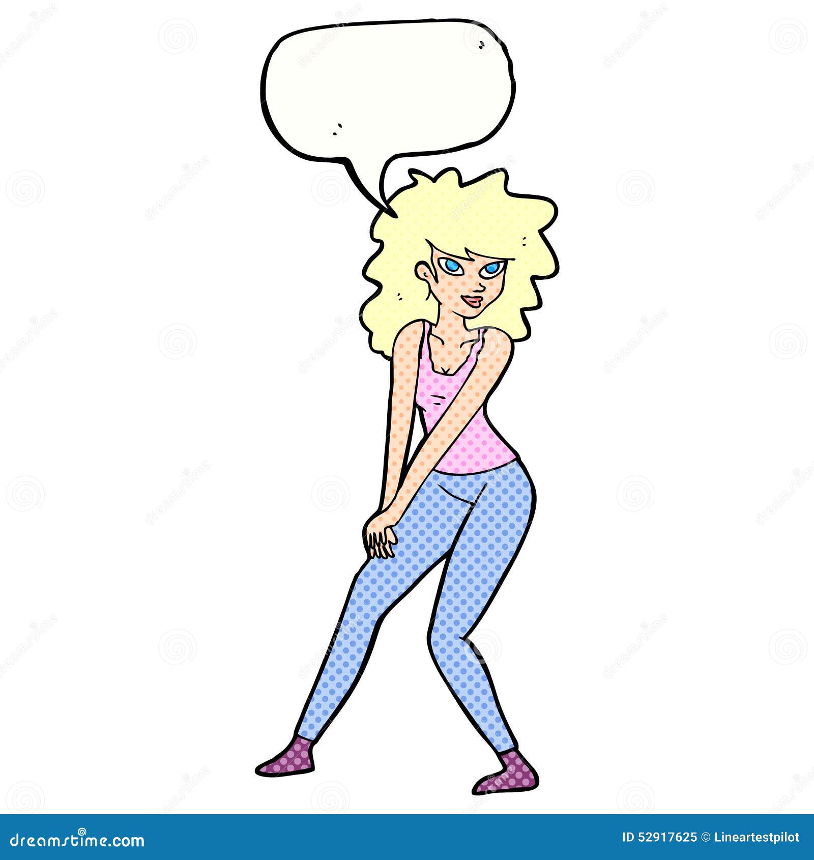 Cartoon Woman Posing With Speech Bubble Stock Illustration