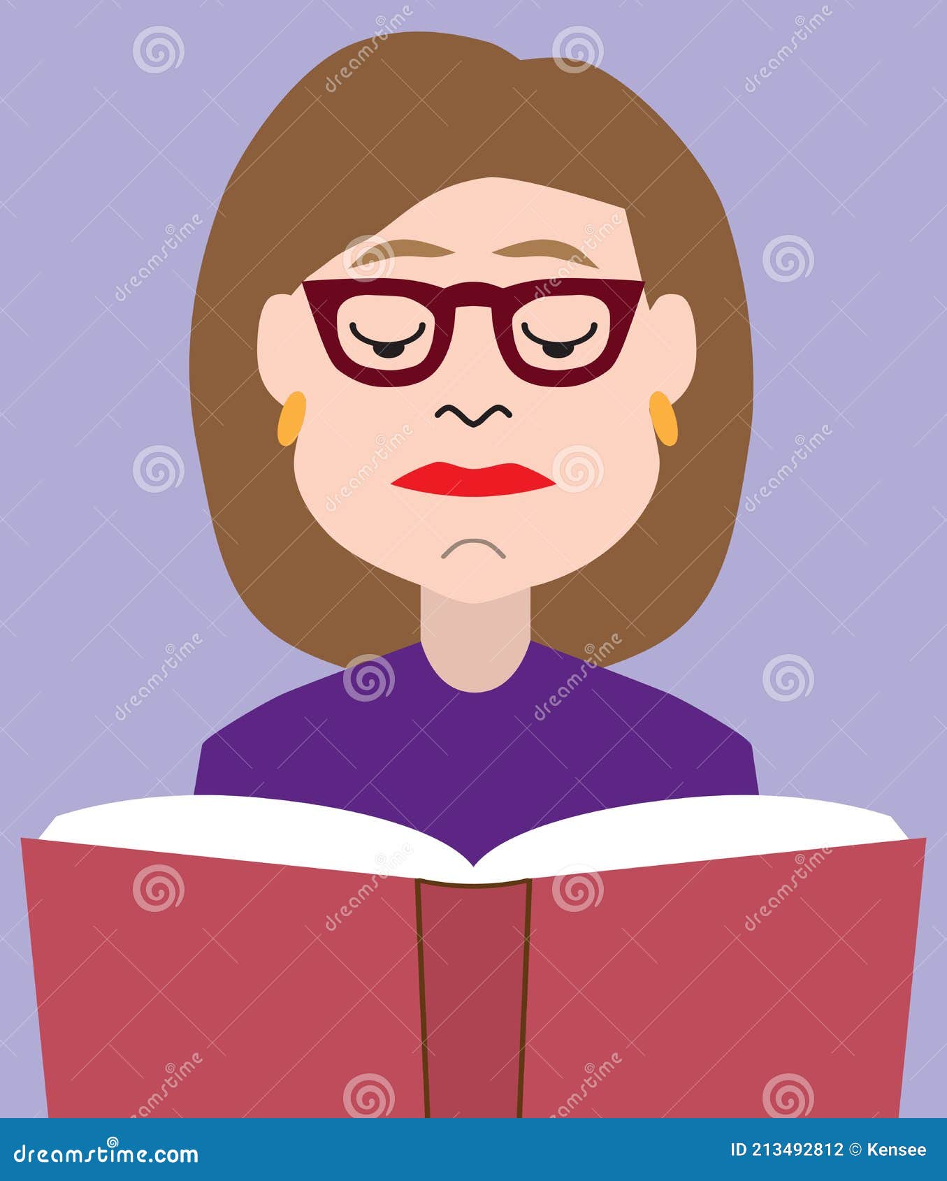 Serious Cartoon Woman Reading Book Stock Vector - Illustration of hair ...