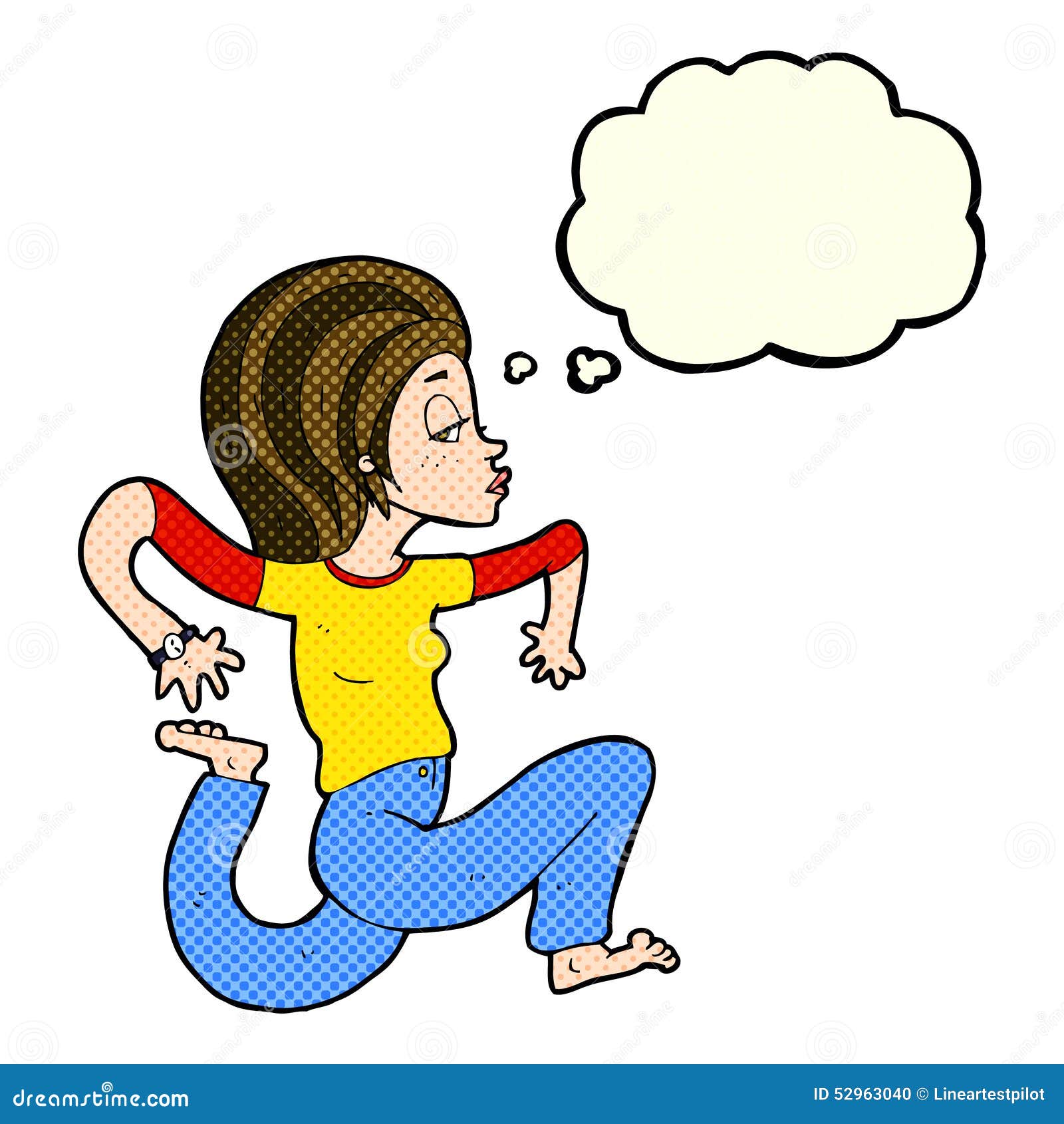 Cartoon Woman Running with Thought Bubble Stock Illustration ...