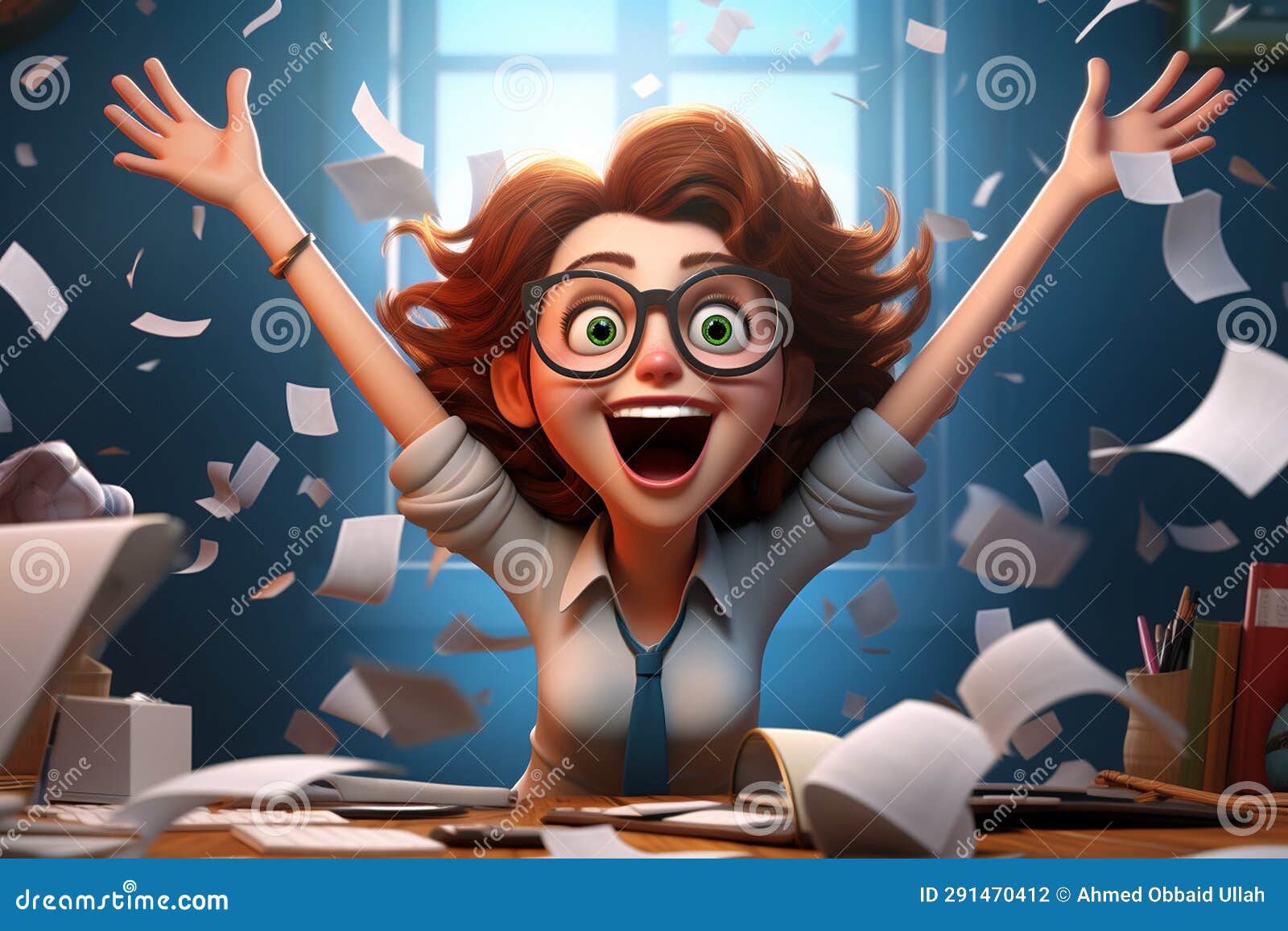 Cartoon Woman S Joyful Workspace Stock Illustration - Illustration of ...
