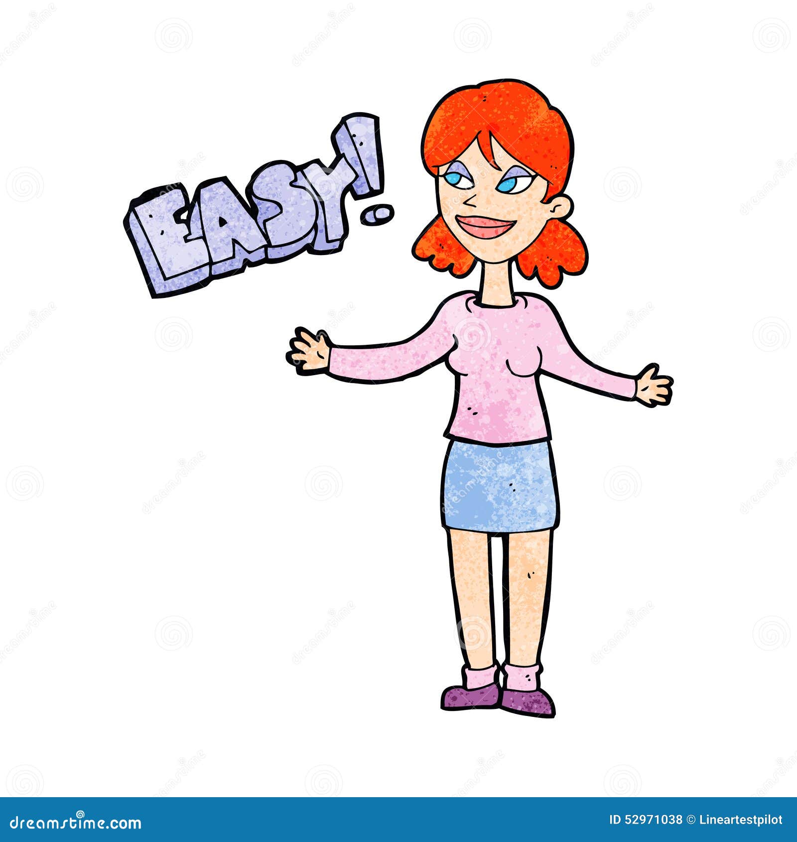 Cartoon woman saying easy stock illustration. Illustration of girl ...