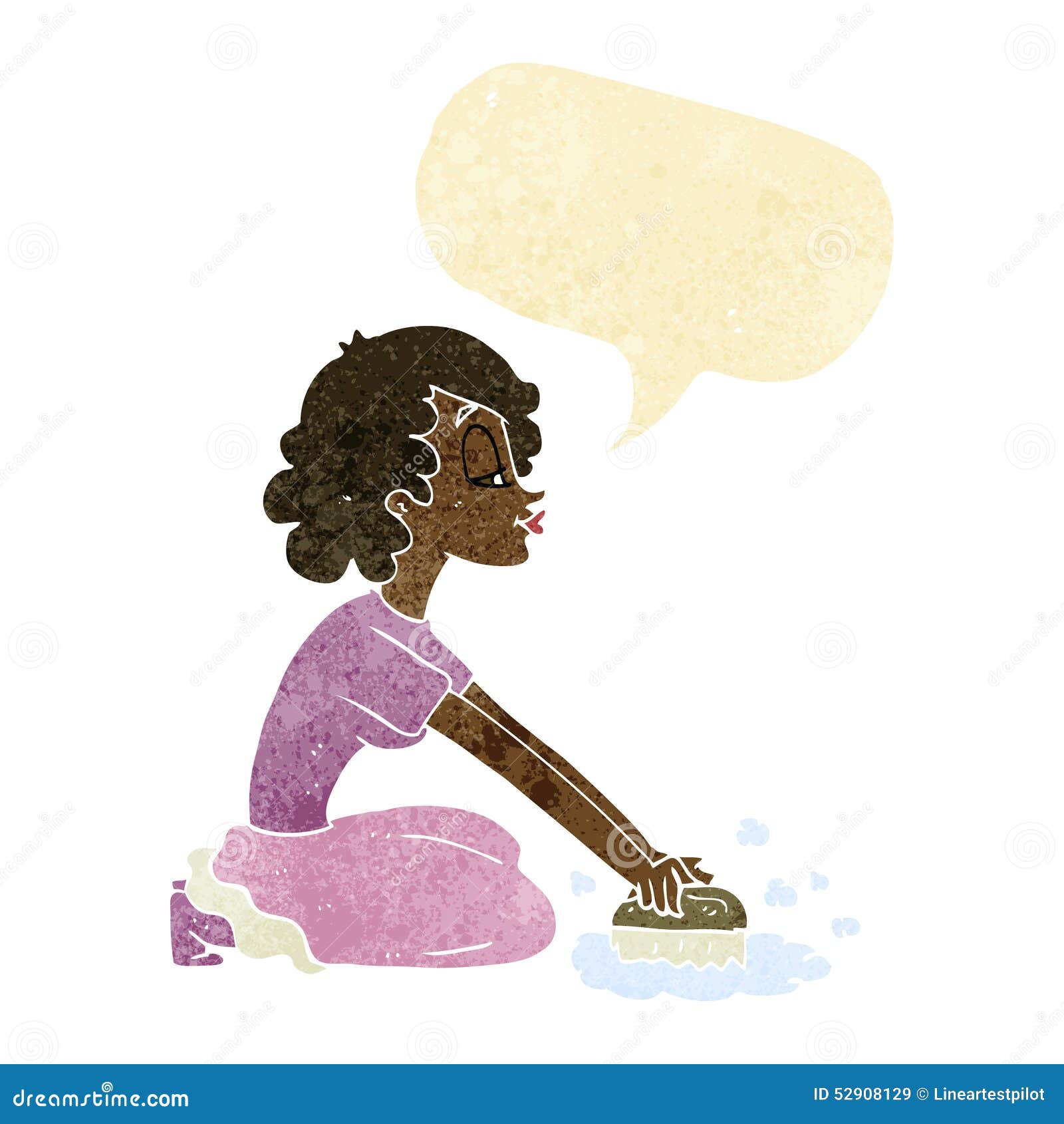 Woman Scrubbing Toilet With Scrub Brush Housewife Doing Housework ...