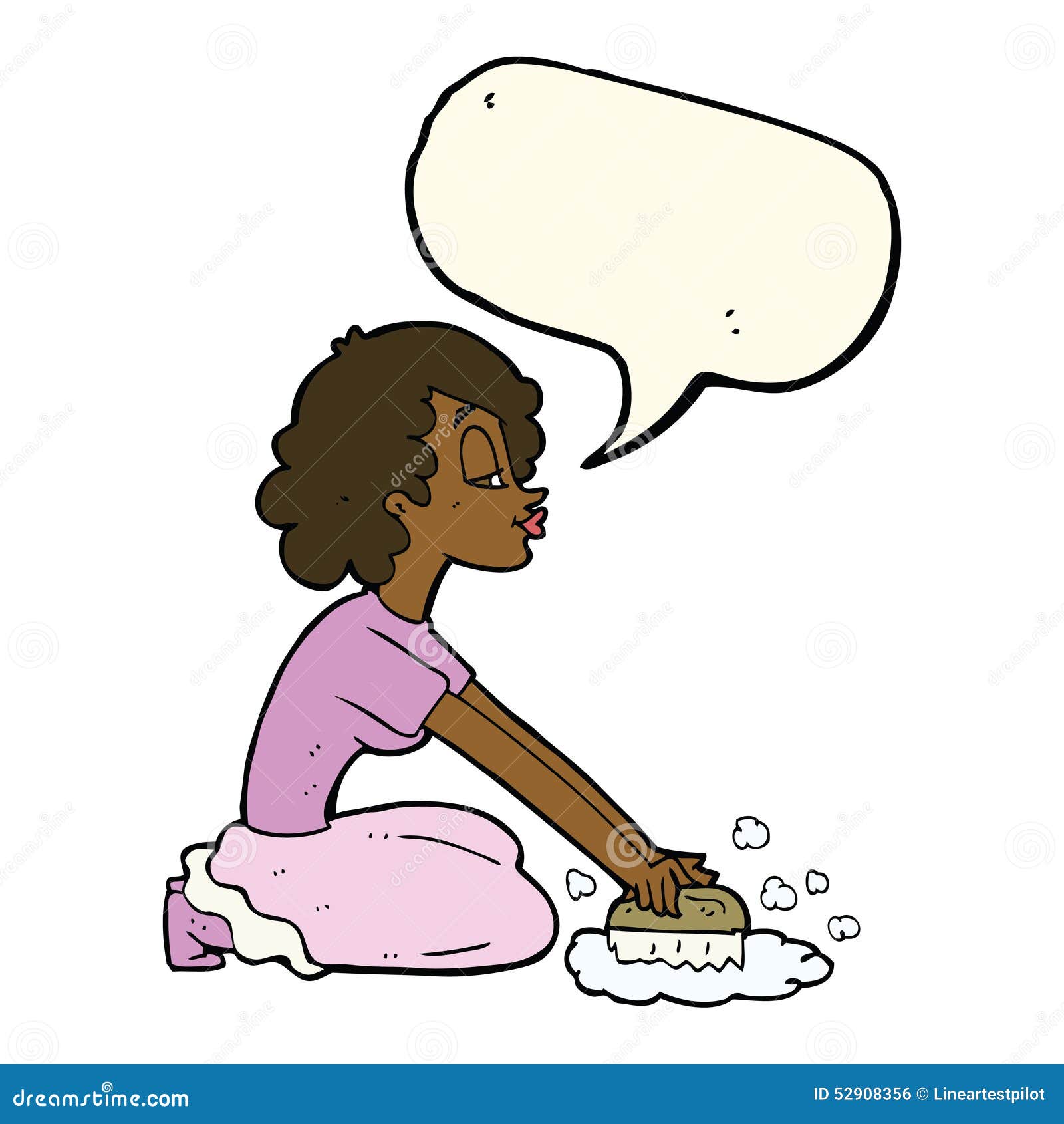 Cartoon Woman Scrubbing Floor with Speech Bubble Stock Illustration ...