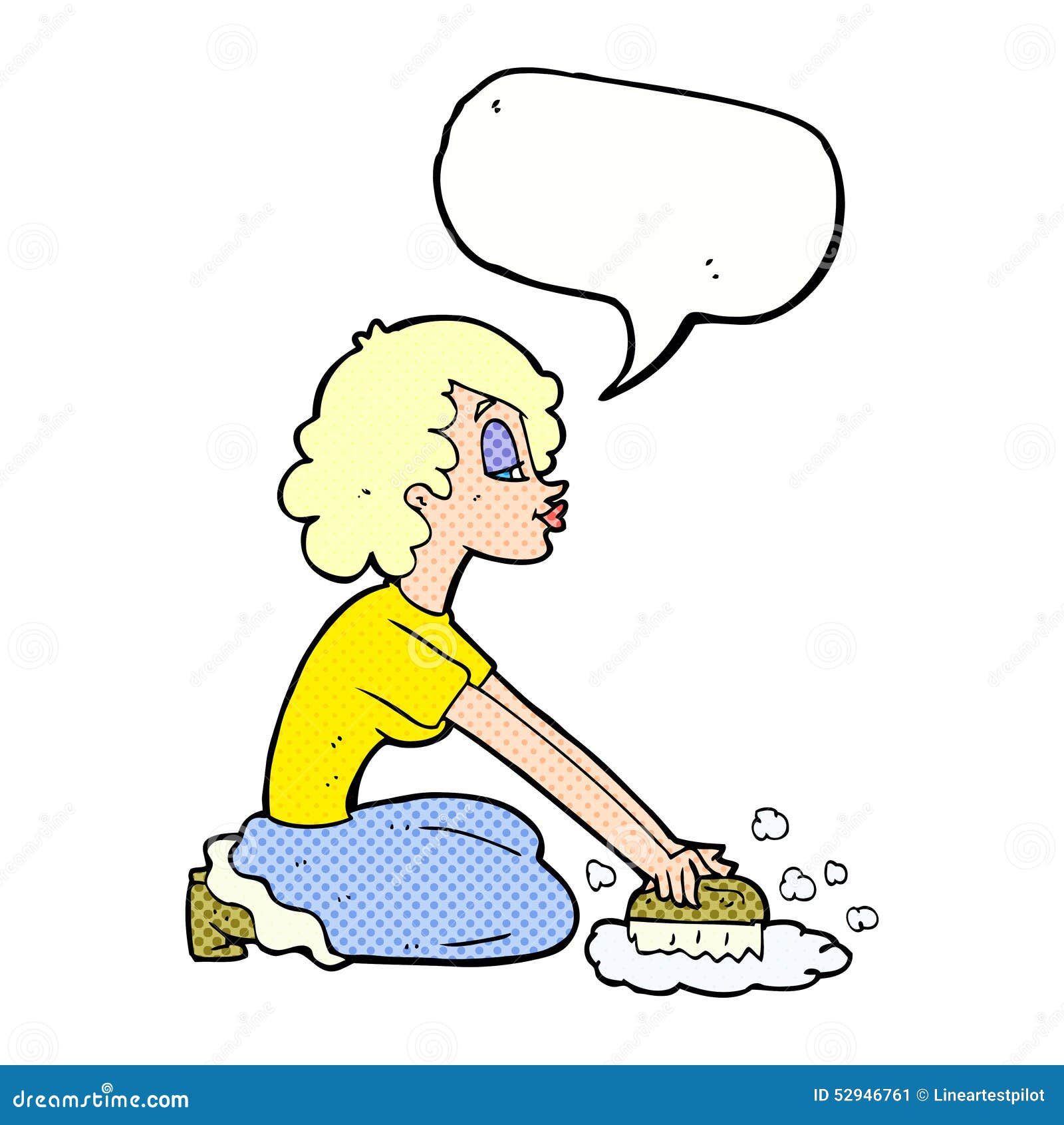 Woman Scrubbing Toilet With Scrub Brush Housewife Doing Housework ...