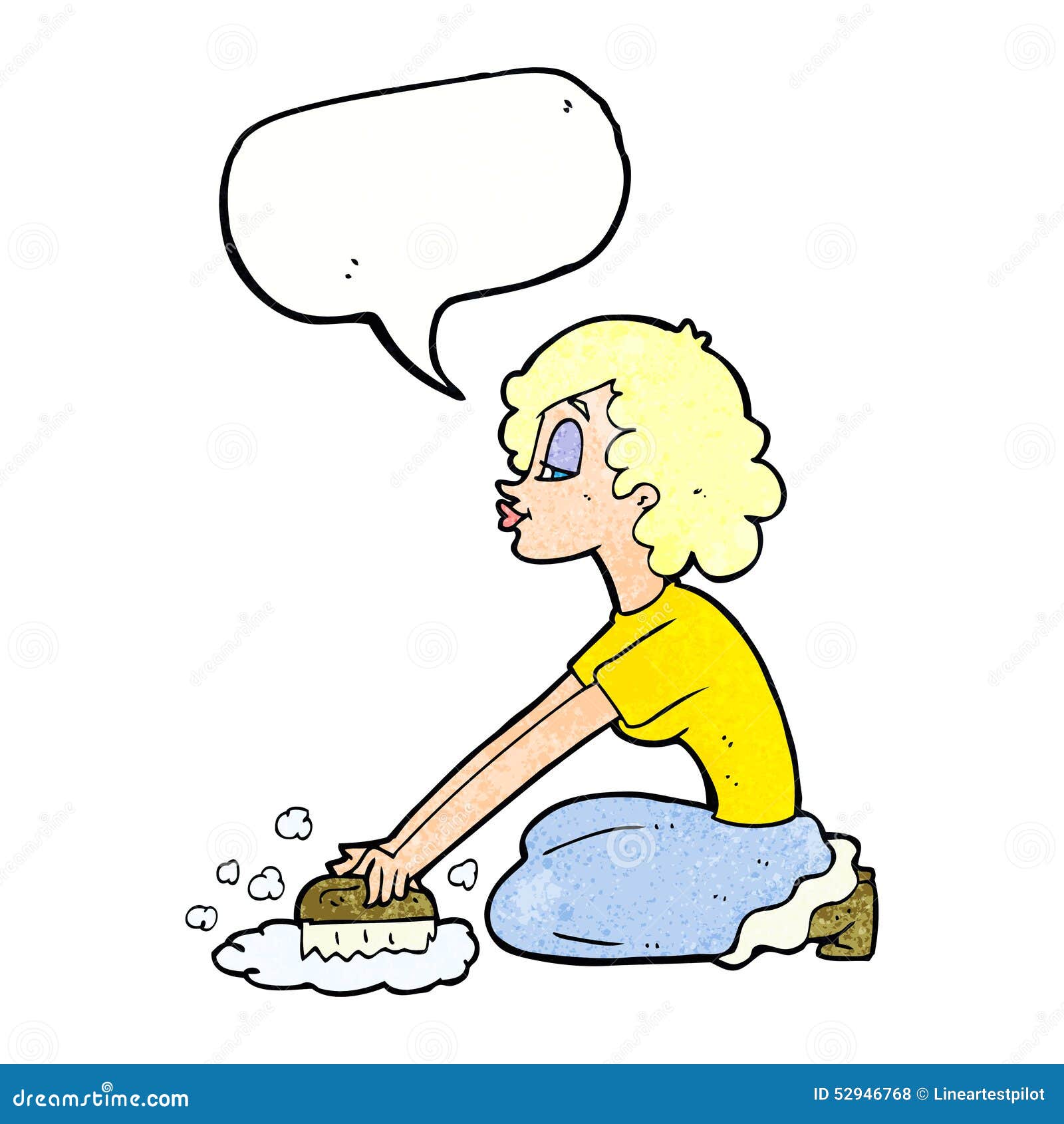 Woman Scrubbing Toilet With Scrub Brush Housewife Doing Housework ...