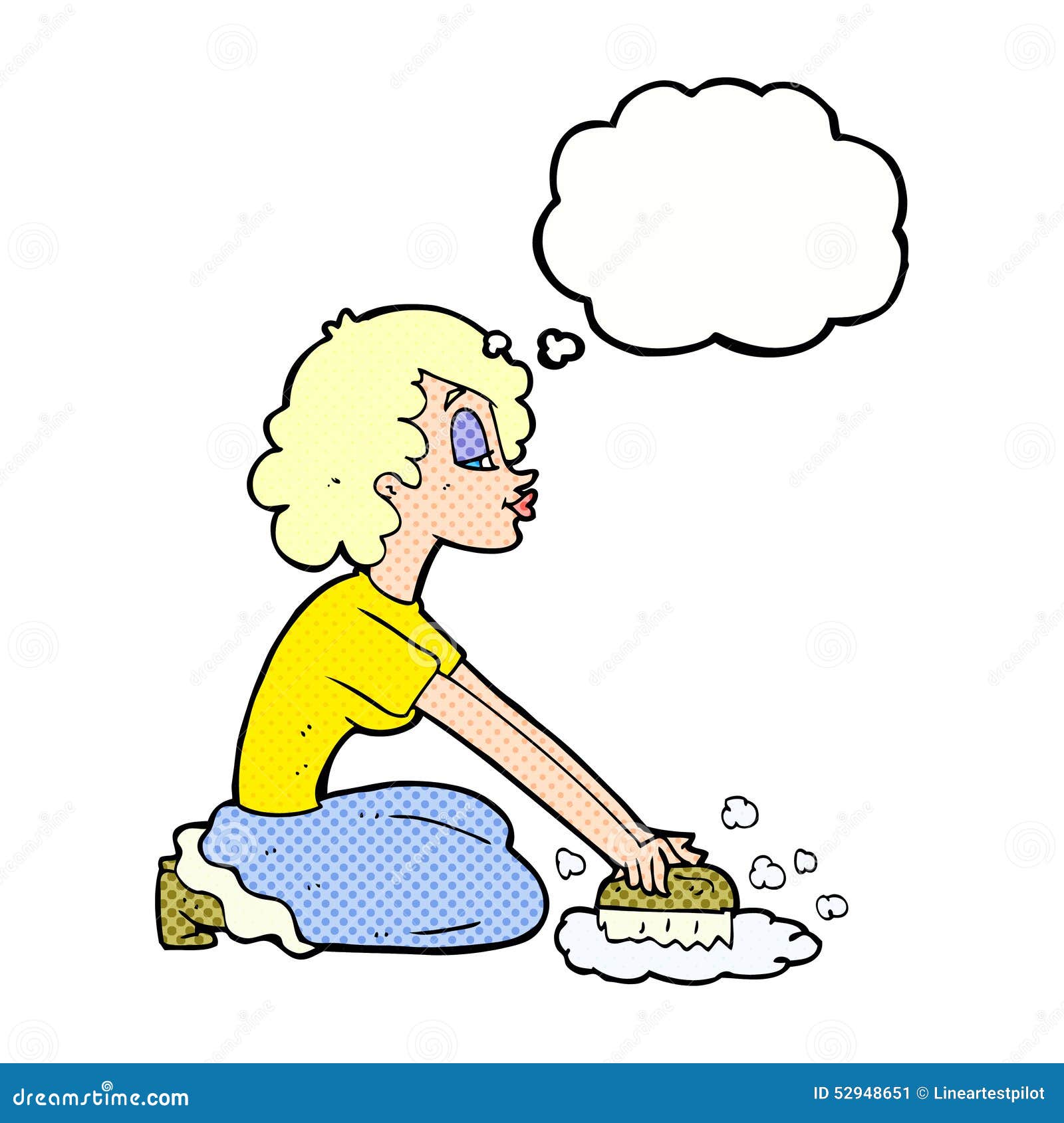 Cartoon Woman Scrubbing Floor with Thought Bubble Stock Illustration ...