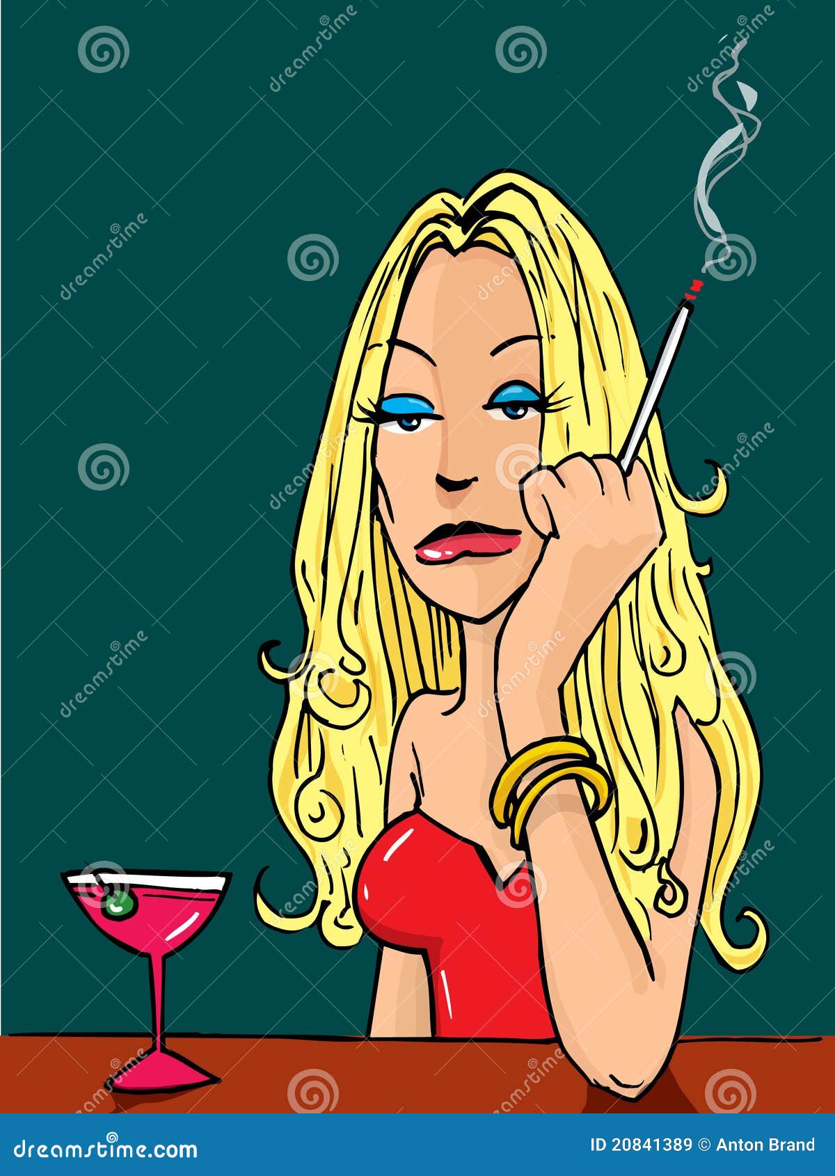 Cartoon Woman Smoking at the Bar Stock Vector - Illustration of body ...