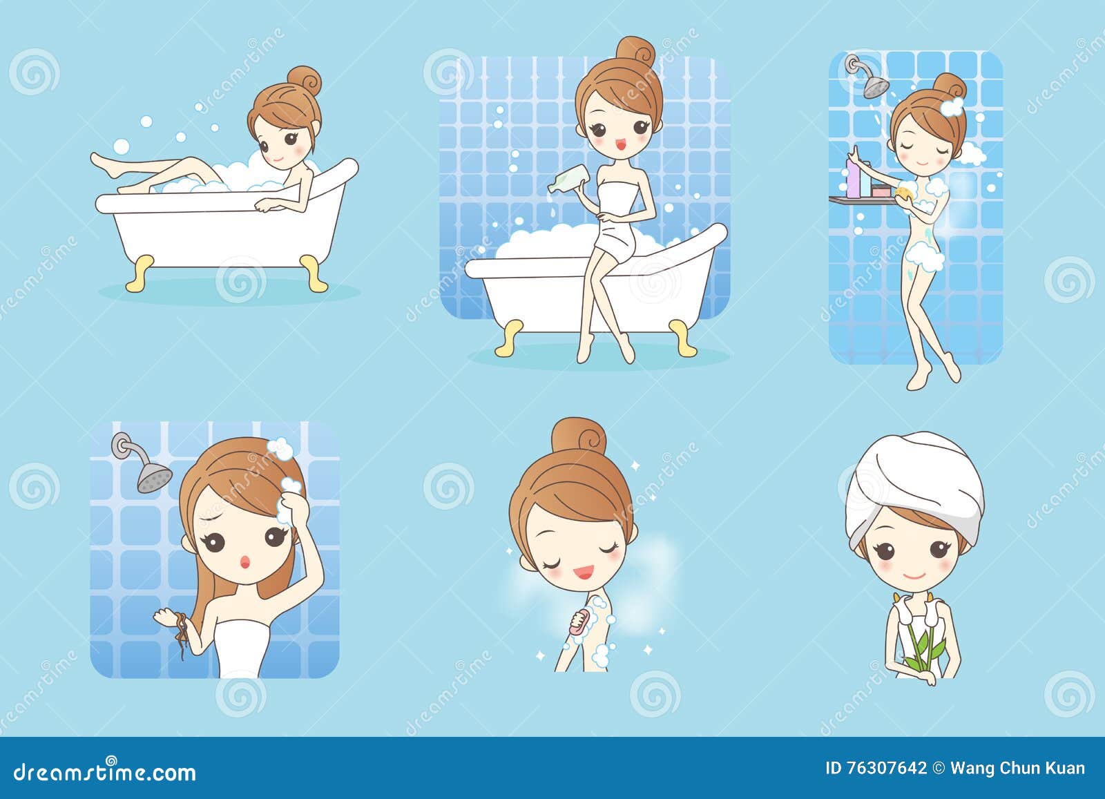 Cartoon Woman is Taking Bath Stock Vector - Illustration of cute ...