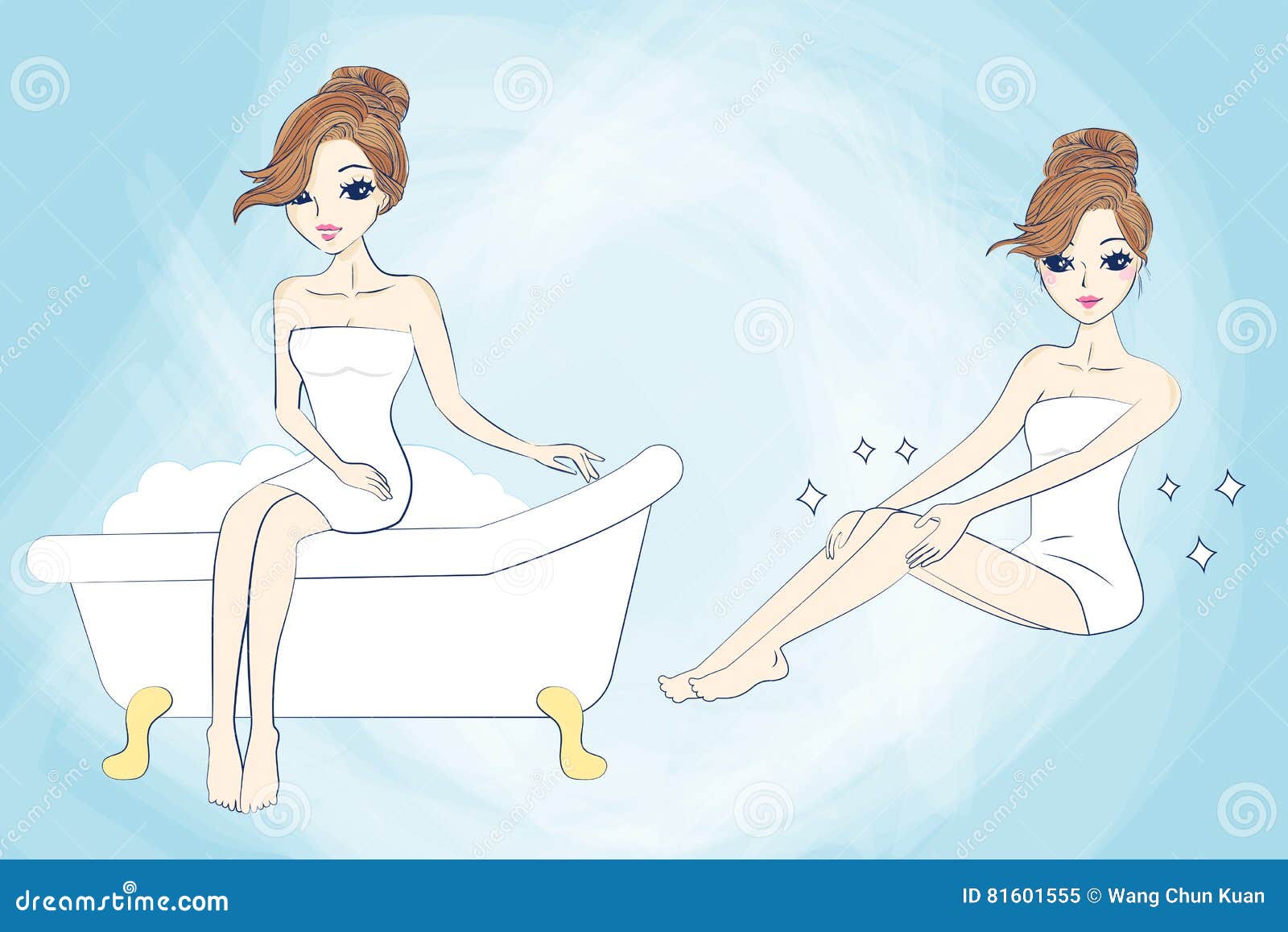 Cartoon Woman Taking a Bath Stock Vector - Illustration of look, human ...