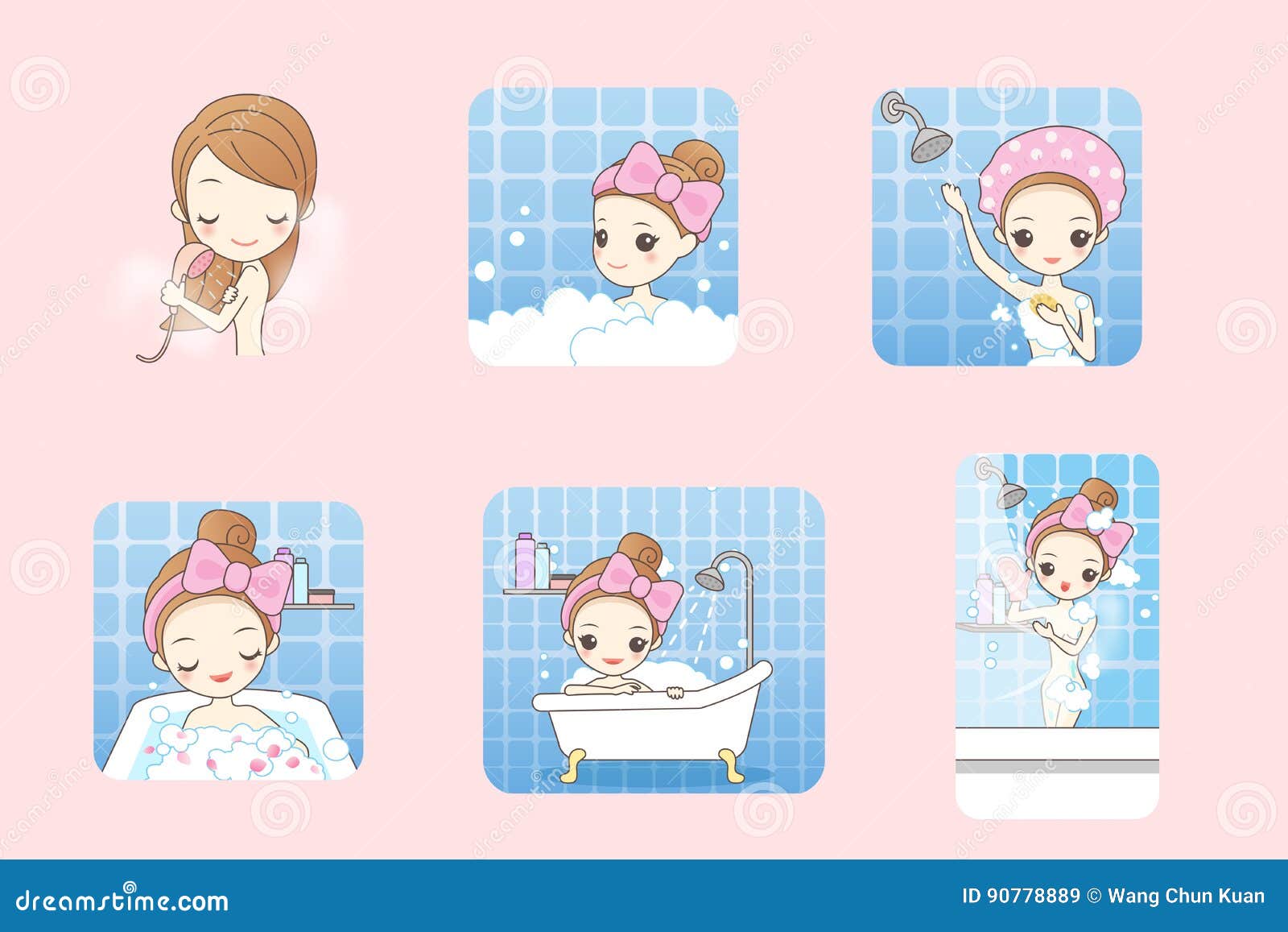 Cartoon woman taking bath stock vector. Illustration of bathtub - 90778889