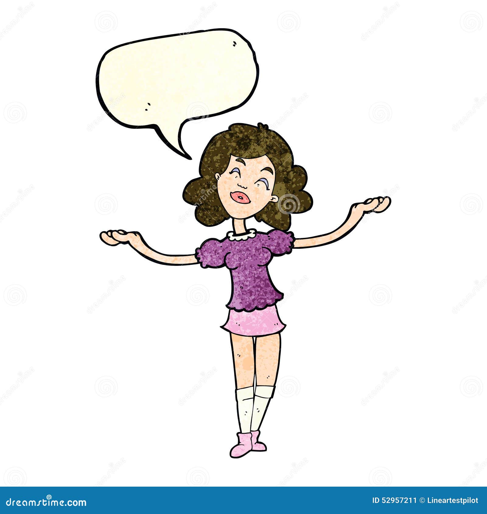 Cartoon Woman Taking Praise with Speech Bubble Stock Illustration ...