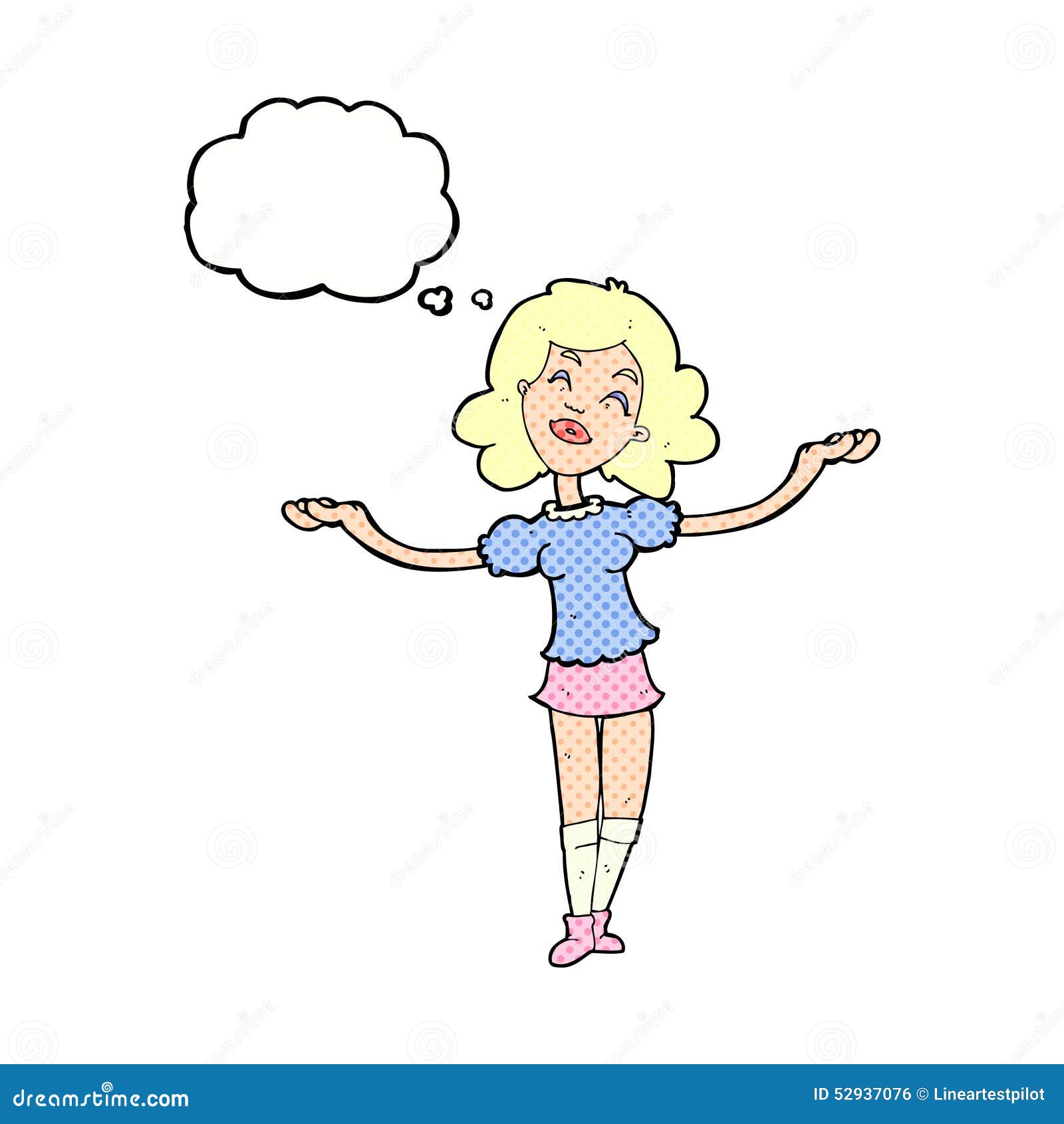 Cartoon Woman Taking Praise with Thought Bubble Stock Illustration ...