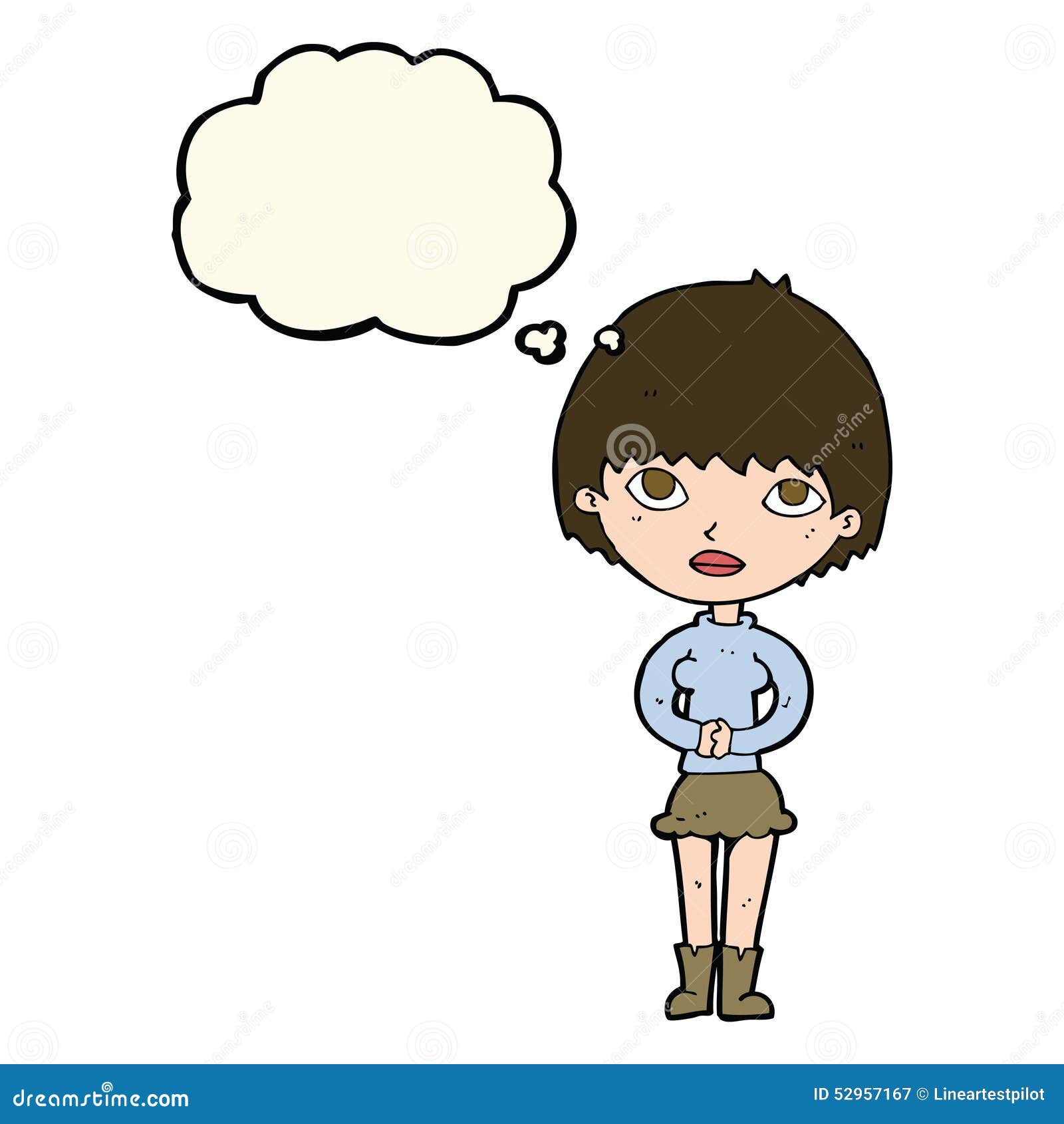 Cartoon Woman Waiting Patiently with Thought Bubble Stock Illustration ...