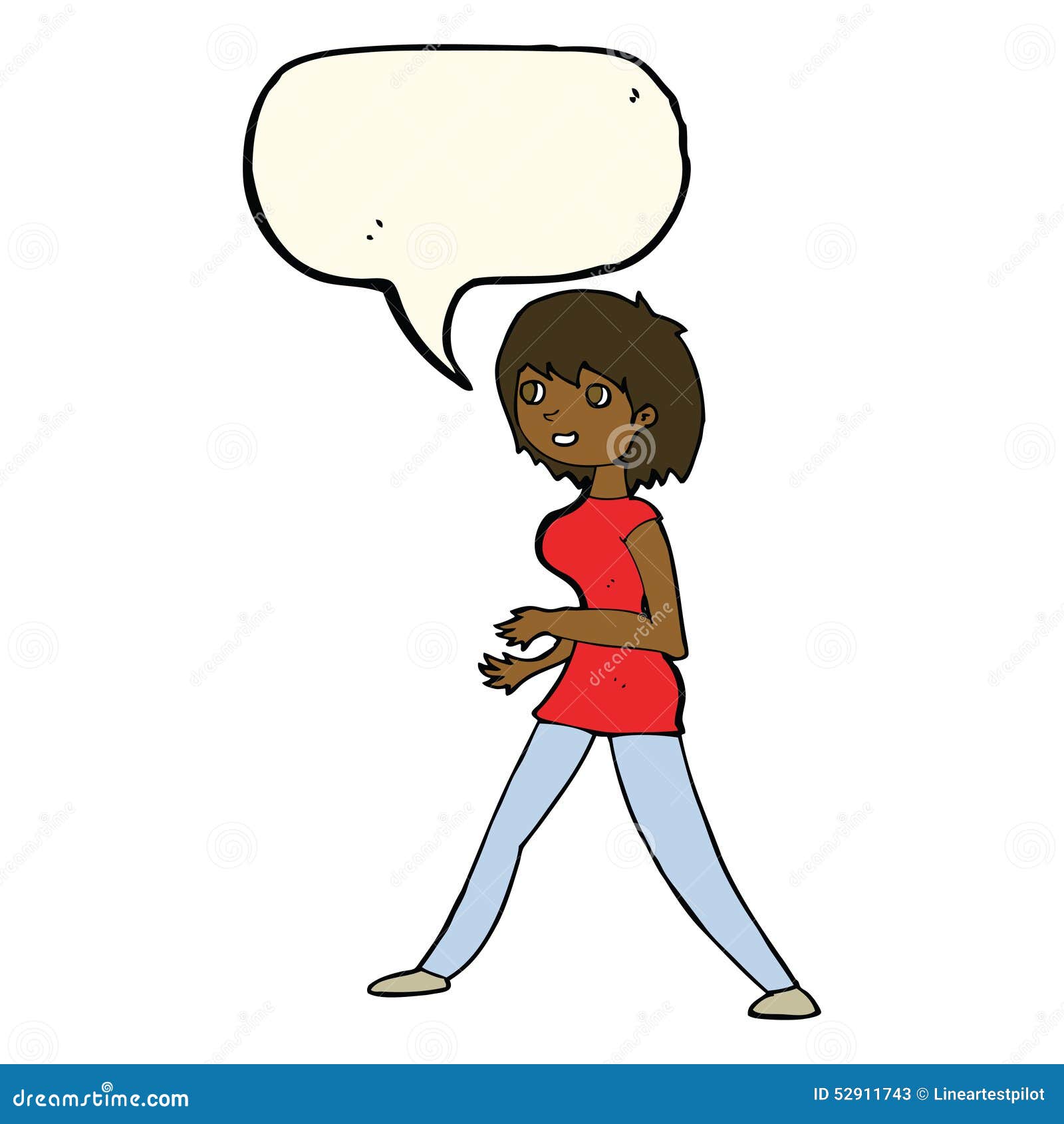 Cartoon Woman Walking with Speech Bubble Stock Illustration ...