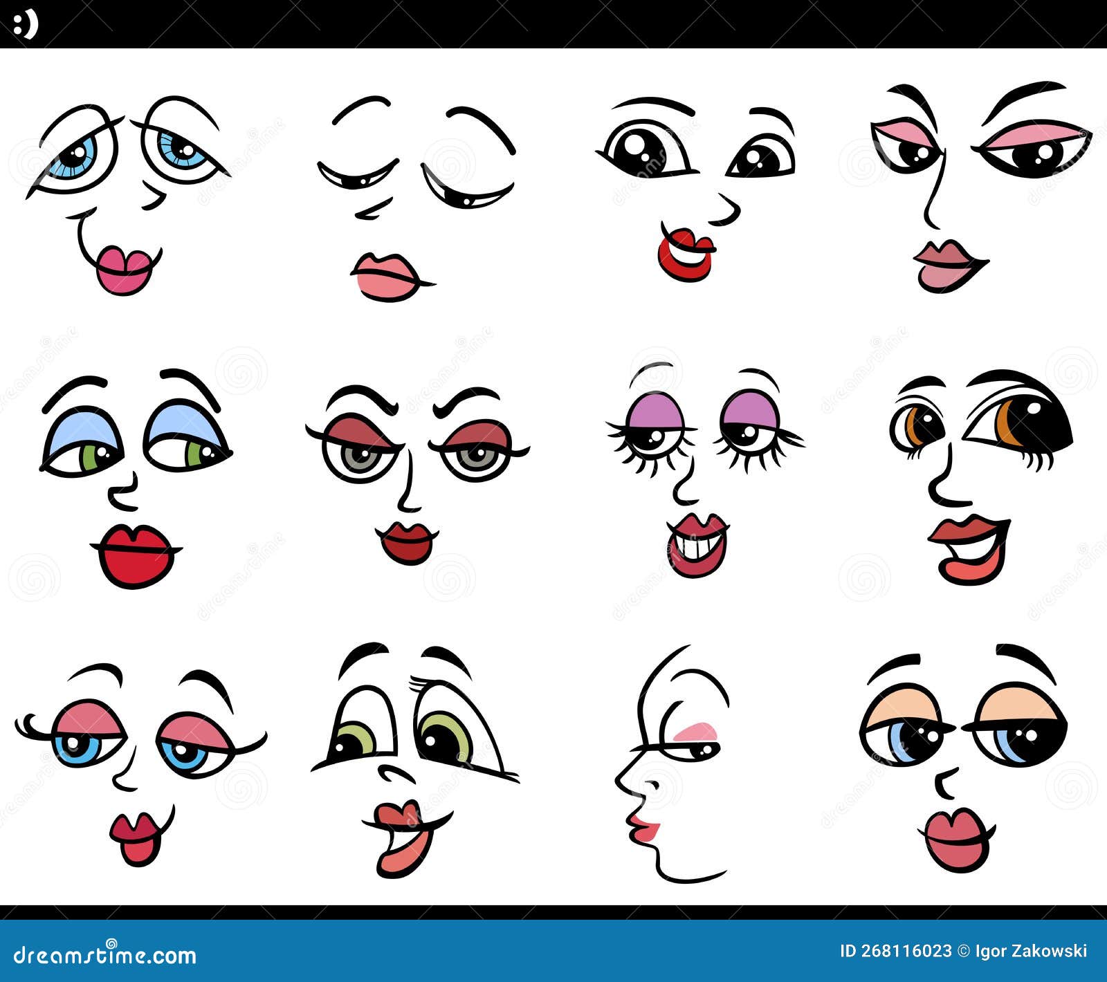 Cartoon Women Characters Faces or Moods Set Stock Vector - Illustration ...