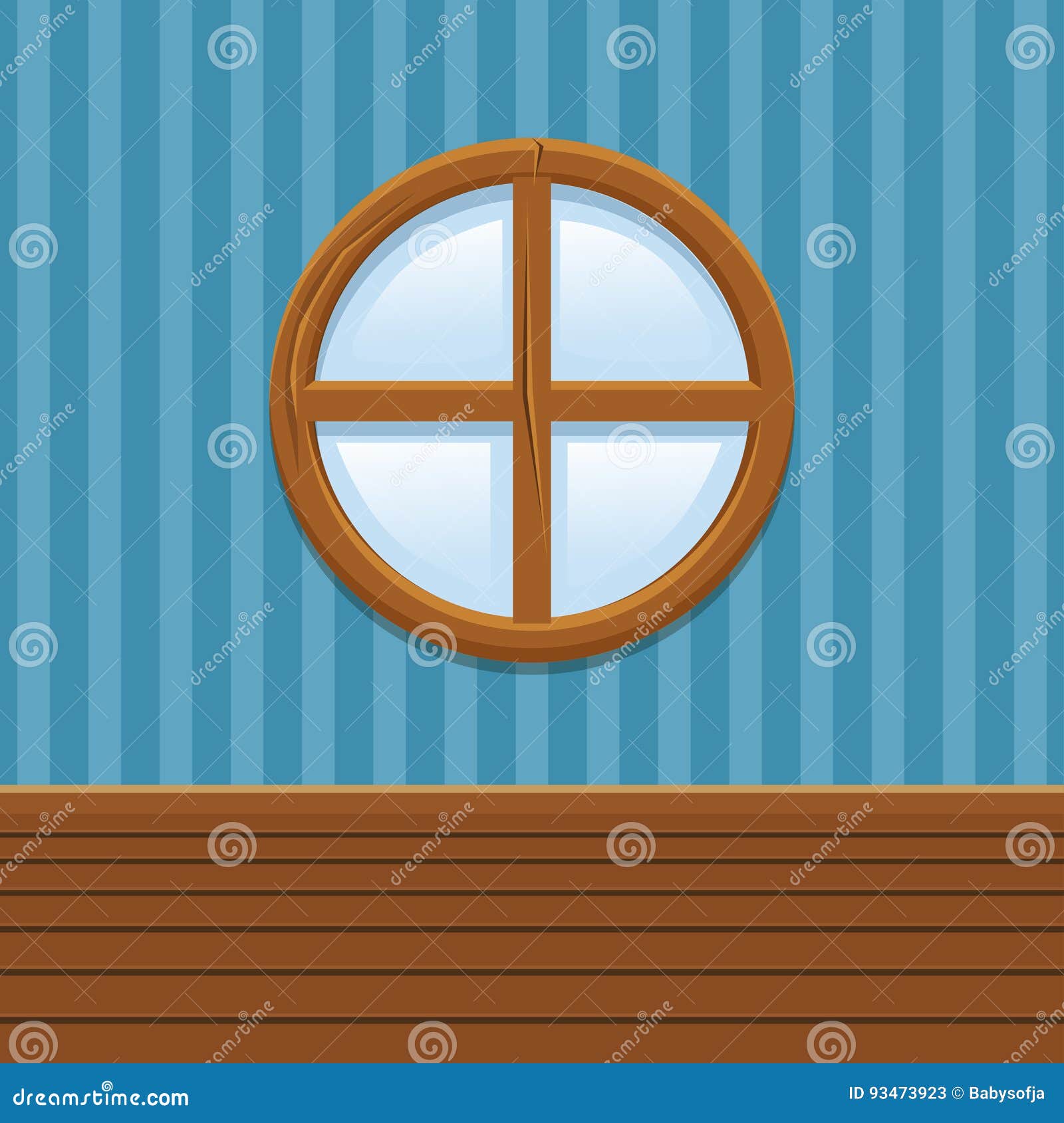 Cartoon Wooden Round Window, Set Home Interior Stock Vector ...