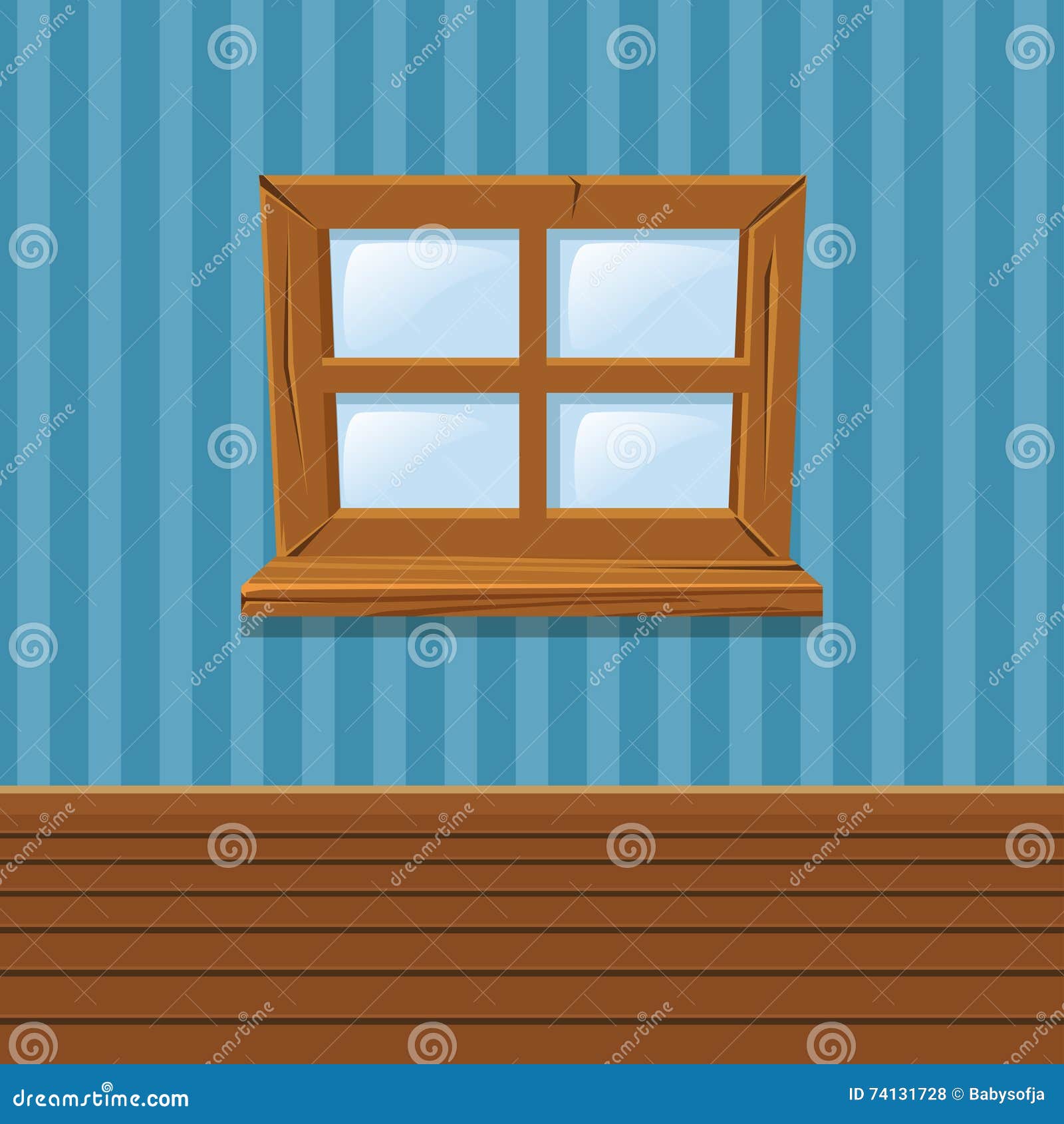Cartoon Wooden Window, Home Interior Stock Vector - Illustration of ...