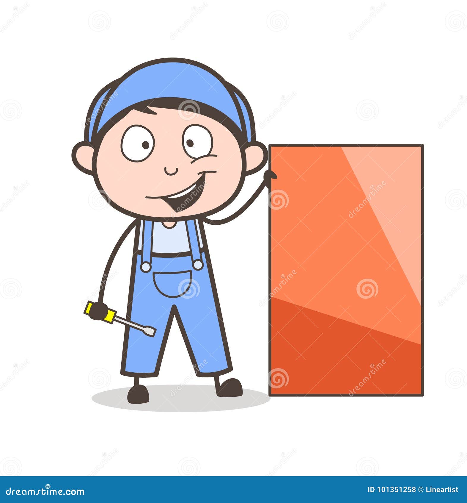 Cartoon Worker with Blank Billboard Vector Illustration Stock ...