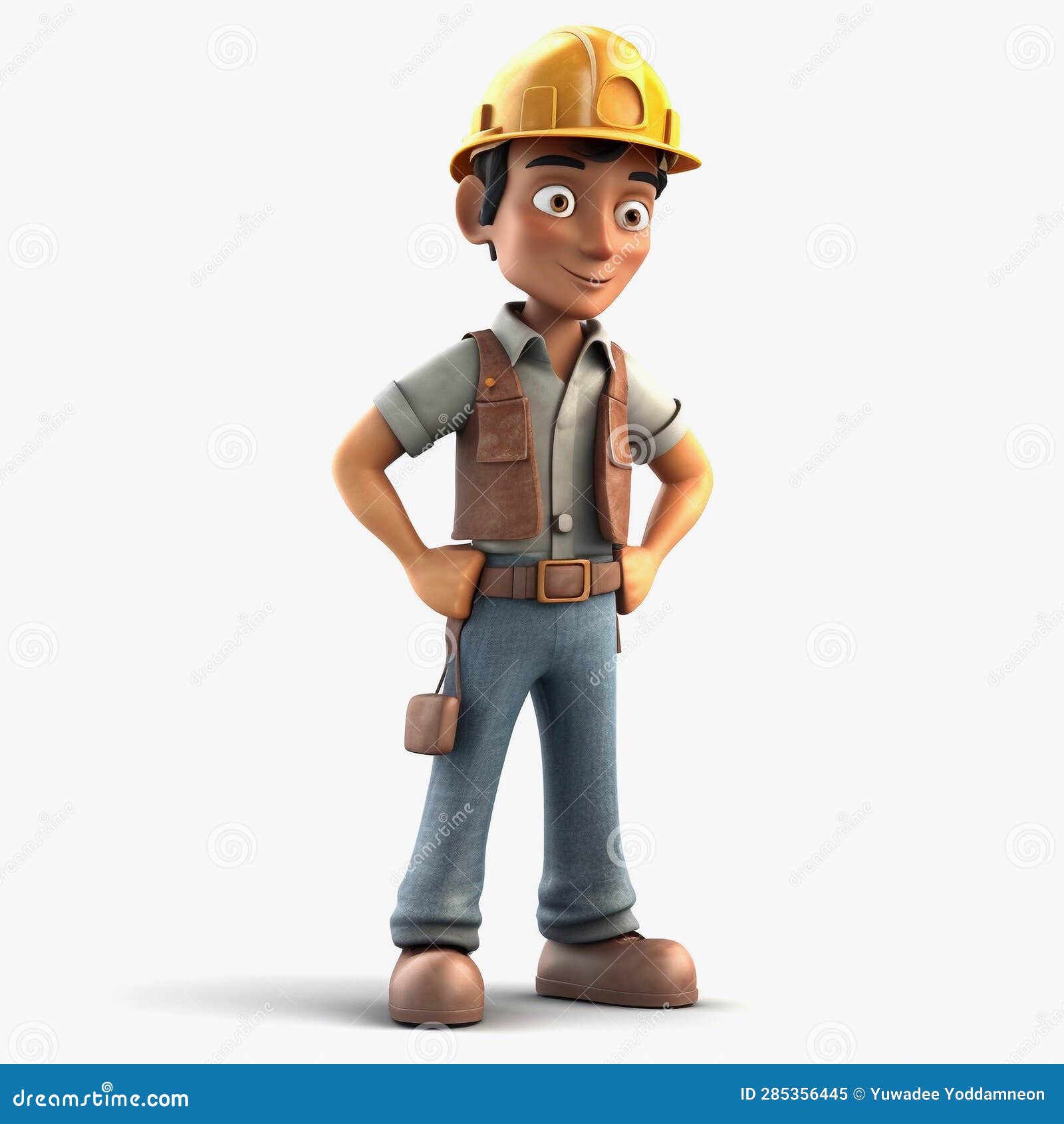 3D Character Cartoon Worker , White Background Stock Illustration ...