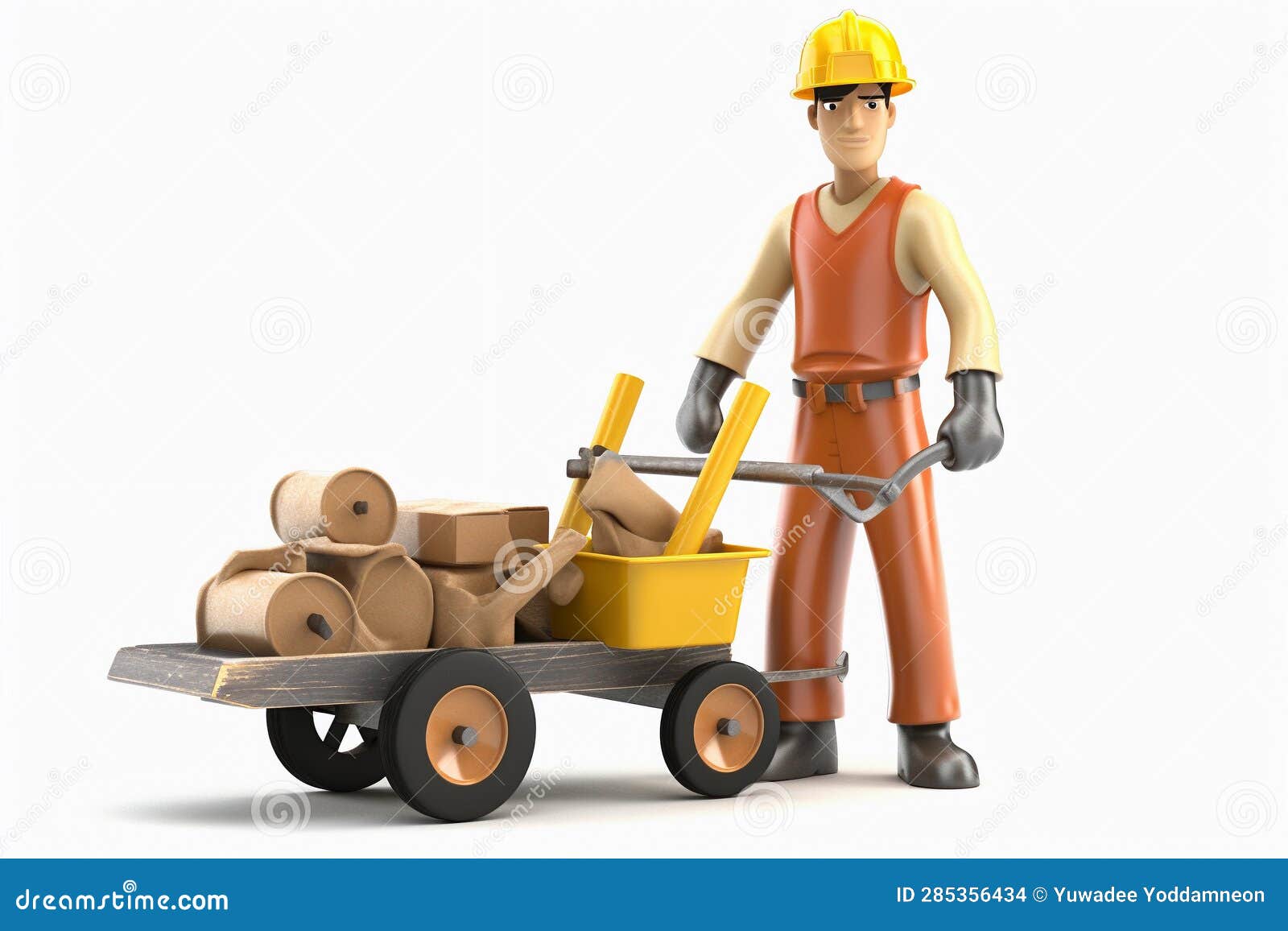Cartoon Worker 3d Character Orange Uniform White Background Stock ...