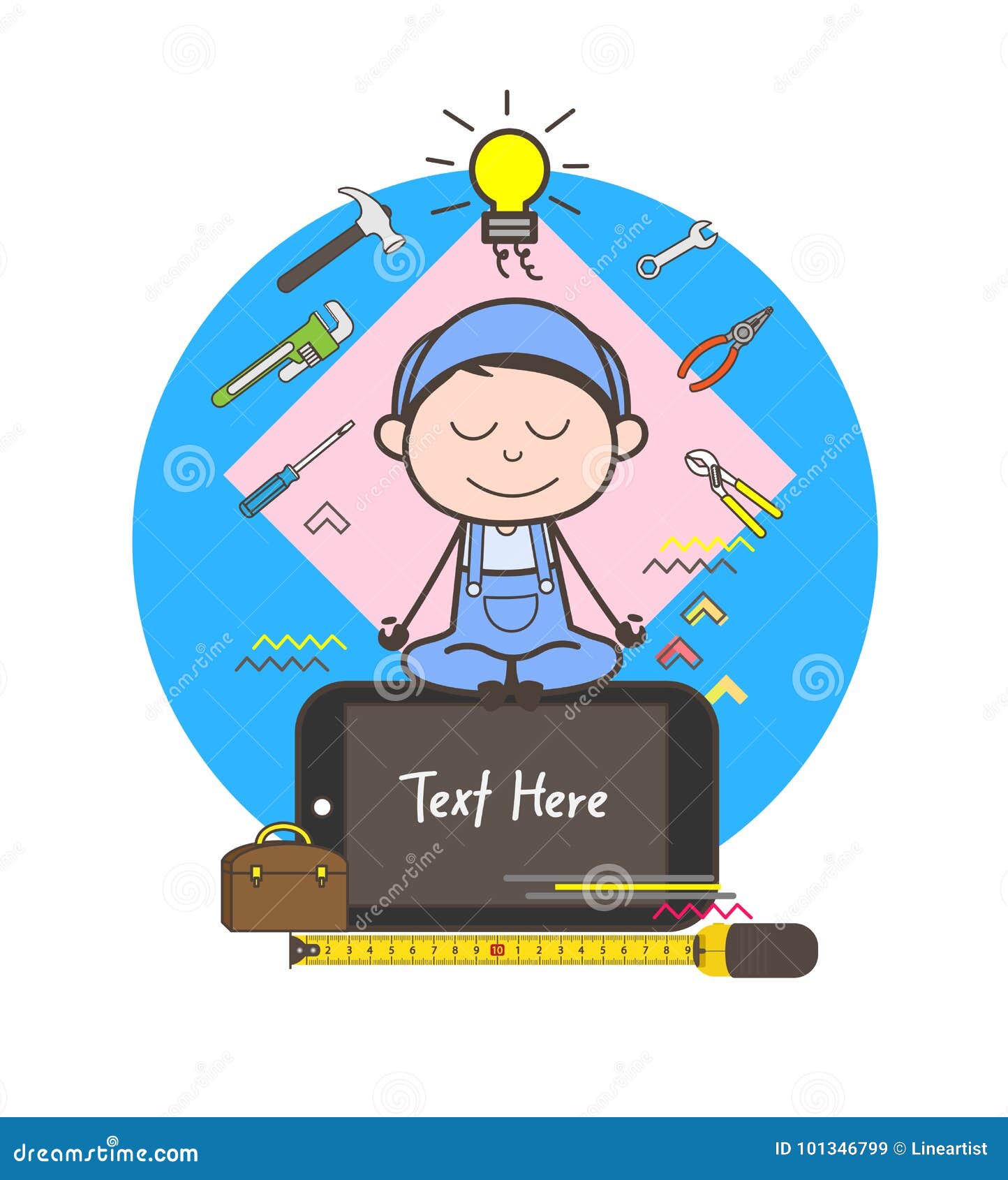 Cartoon Worker Doing Concentration on Tools Vector Illustration Stock ...