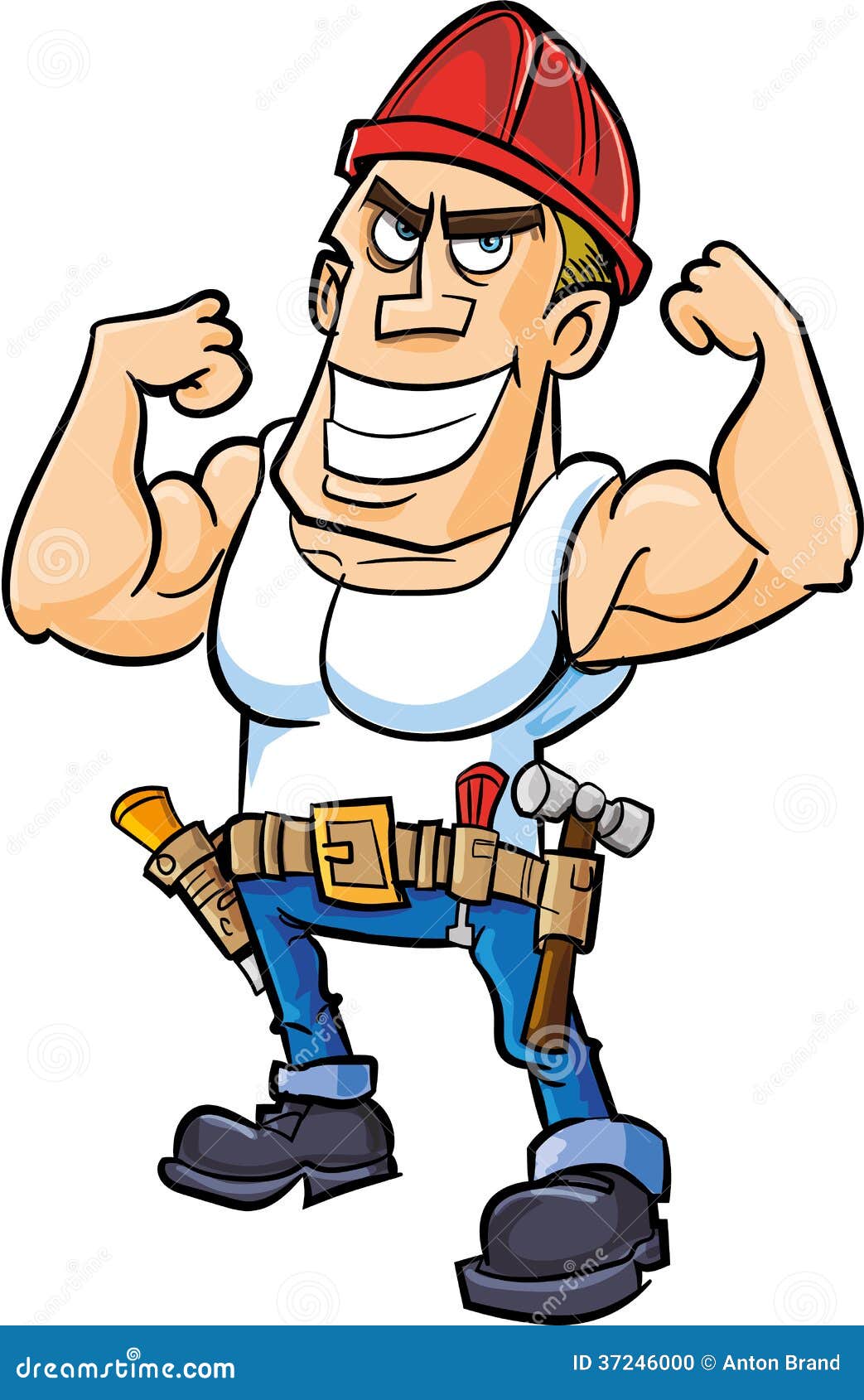 Cartoon Worker Flexing His Muscles Stock Illustration - Illustration of ...