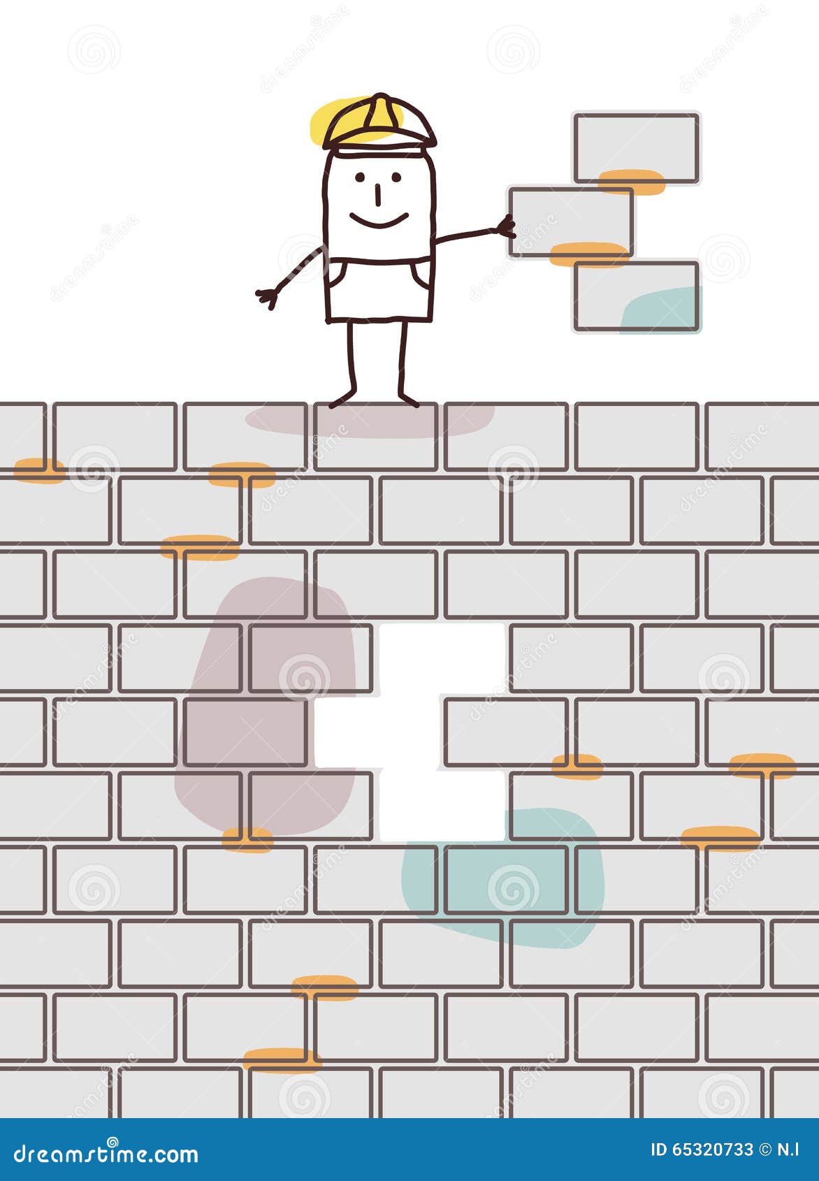 Cartoon Worker Holding a Piece of Wall Stock Vector - Illustration of ...