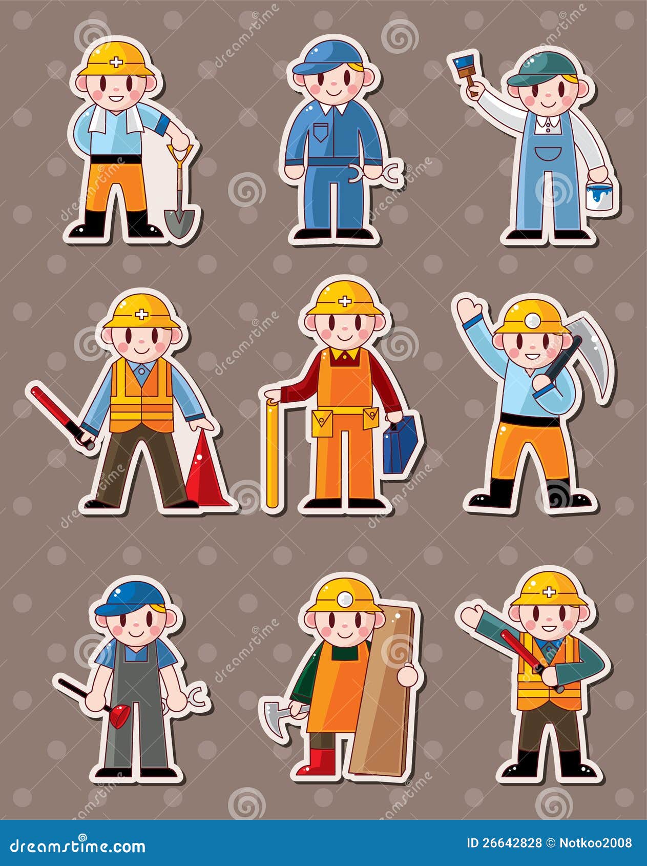 Cartoon worker stickers stock vector. Illustration of character - 26642828