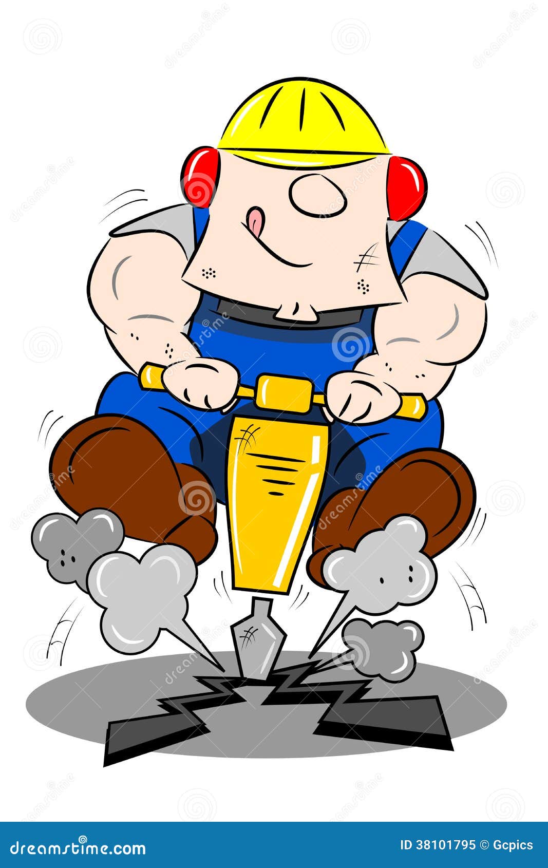 Cartoon Workman Drilling the Road Stock Vector - Illustration of labor ...