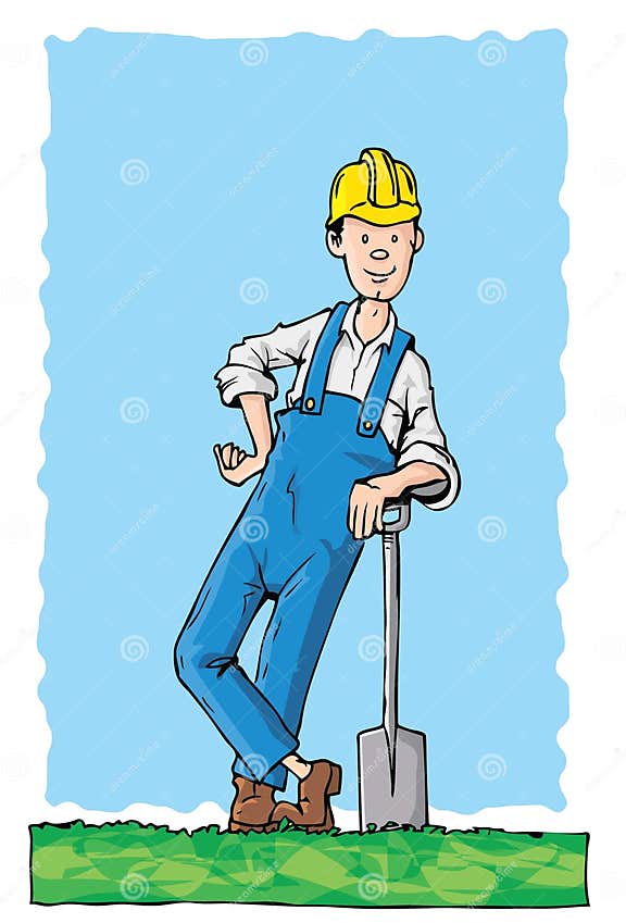 Cartoon Workman with a Hard Hat Stock Vector - Illustration of drawn ...