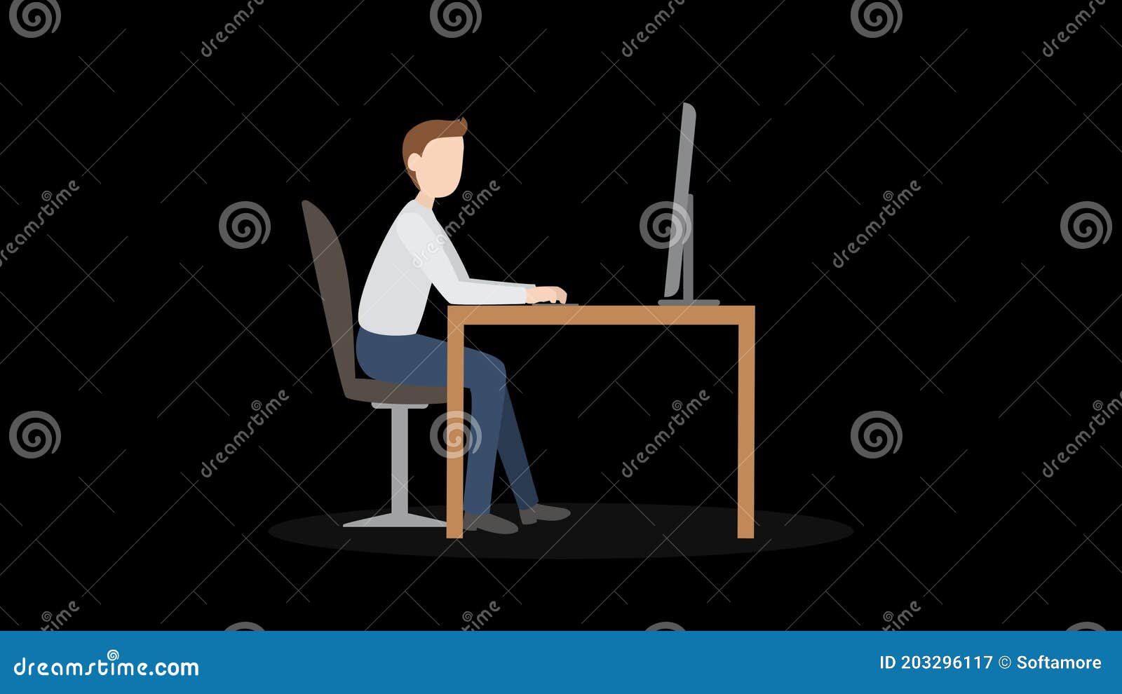 Cartoon Workplace. Man Typing on Keyboard Desktop. Alpha Channel Stock ...