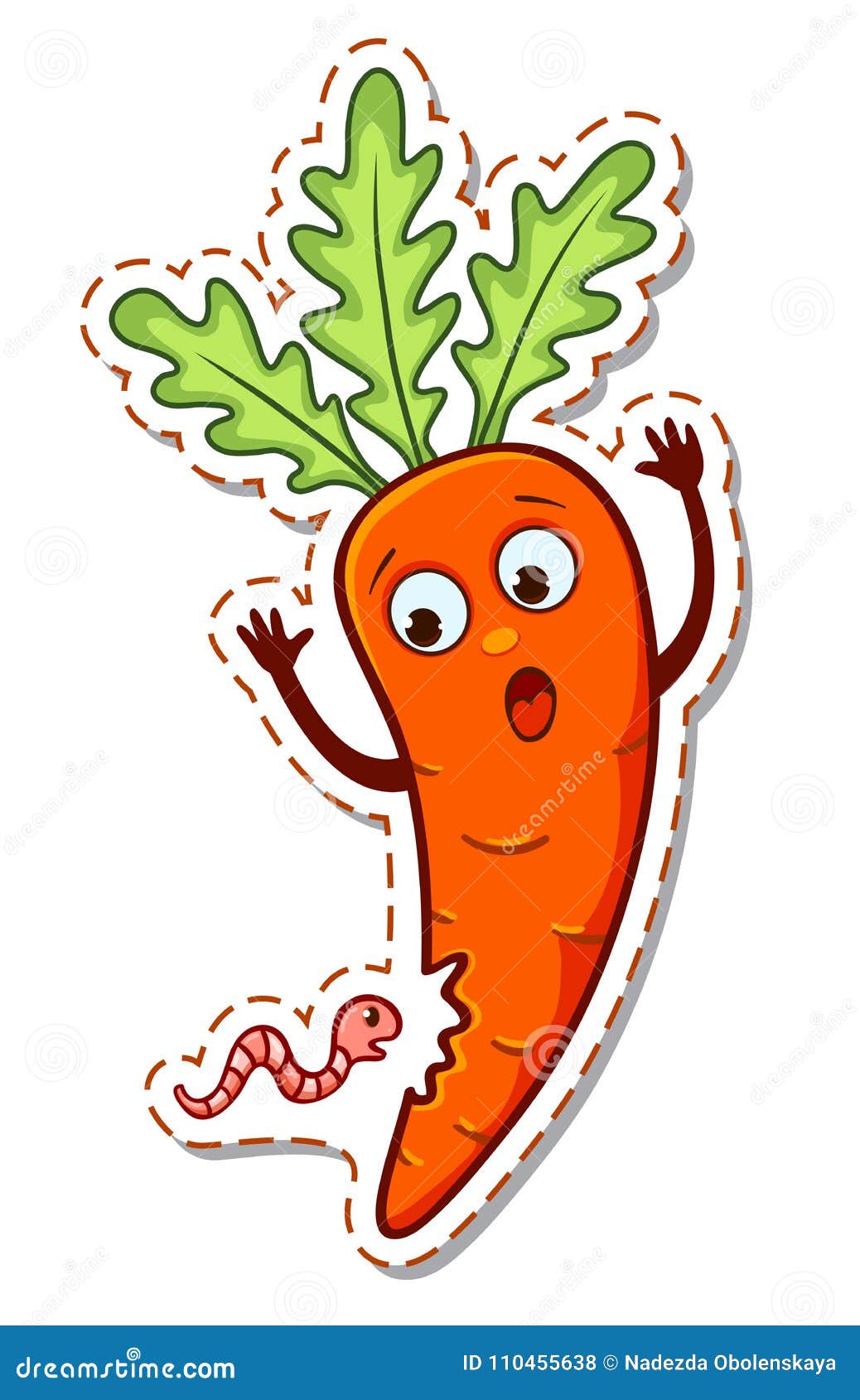 Cartoon worm eats carrots stock vector. Illustration of gesture - 110455638