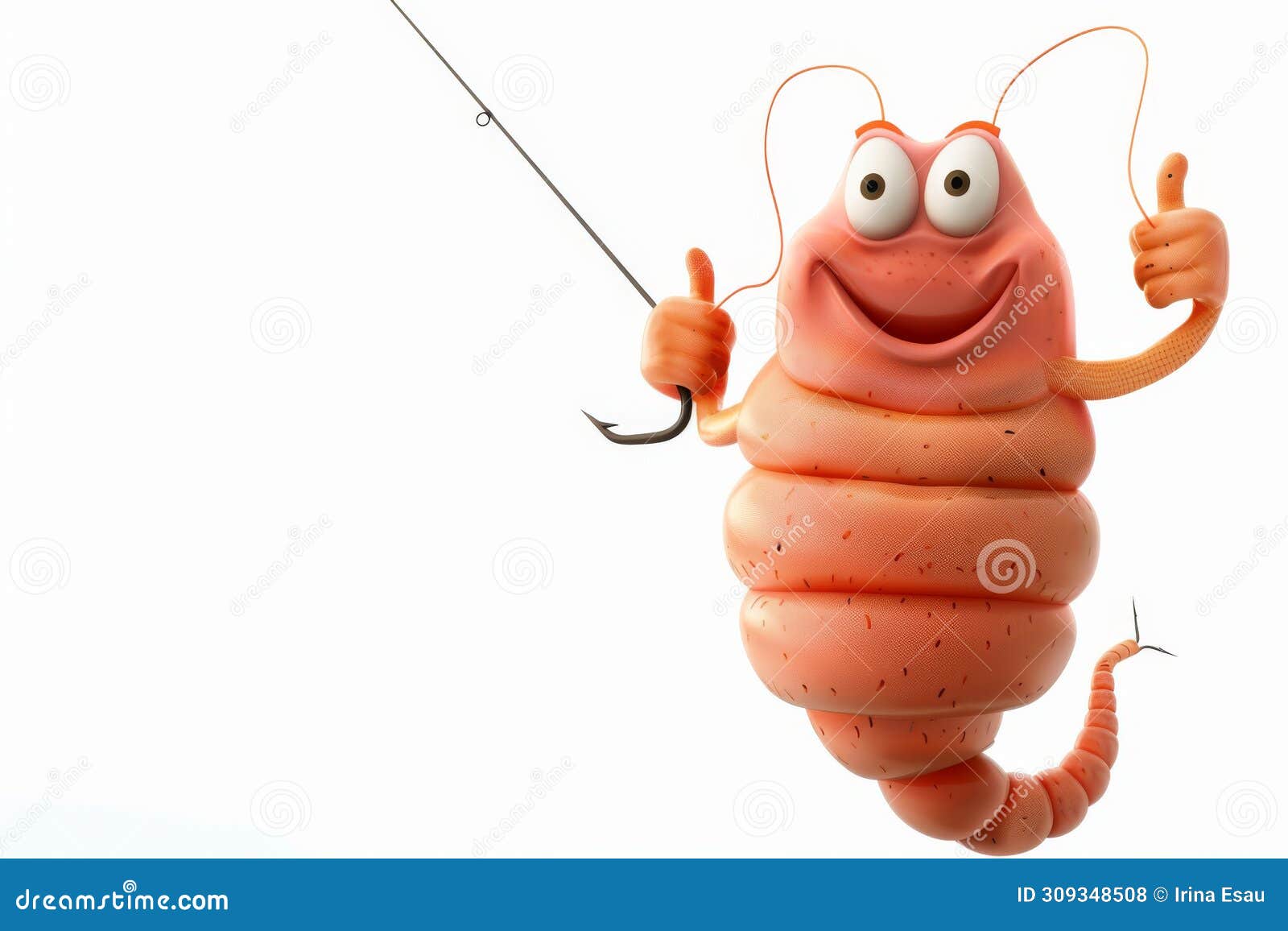 Cartoon Worm on a Hook Giving a Thumbs Up Stock Illustration ...