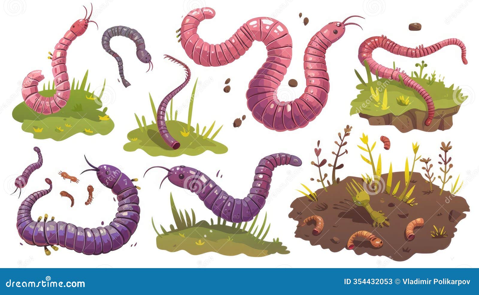 Cartoon Worms in Different Life Phases, Suitable for Educational ...