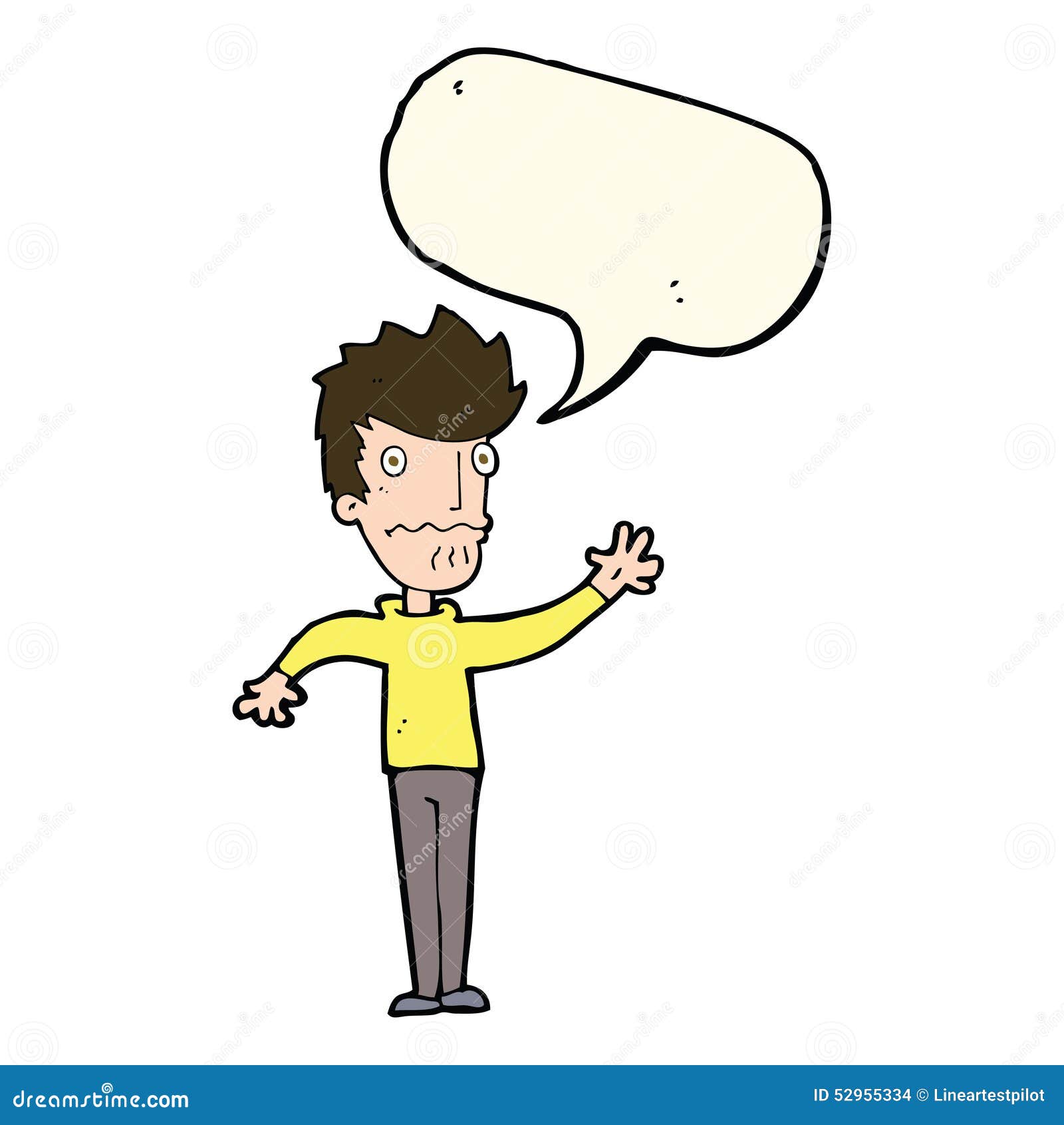 Cartoon Worried Man Reaching Out with Speech Bubble Stock Illustration ...