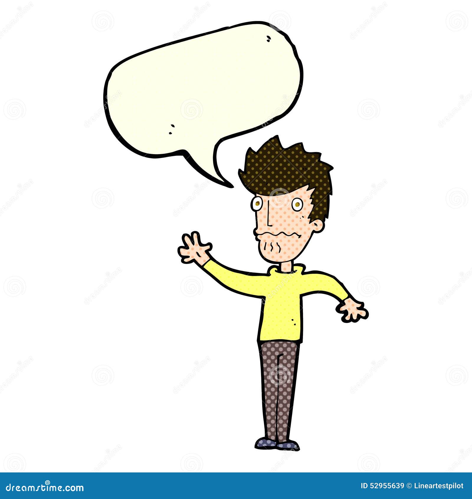 Cartoon Worried Man Reaching Out with Speech Bubble Stock Illustration ...