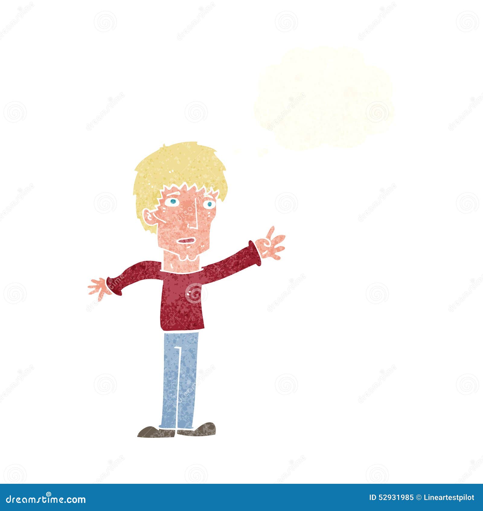 Cartoon Worried Man Reaching Out with Thought Bubble Stock Illustration ...